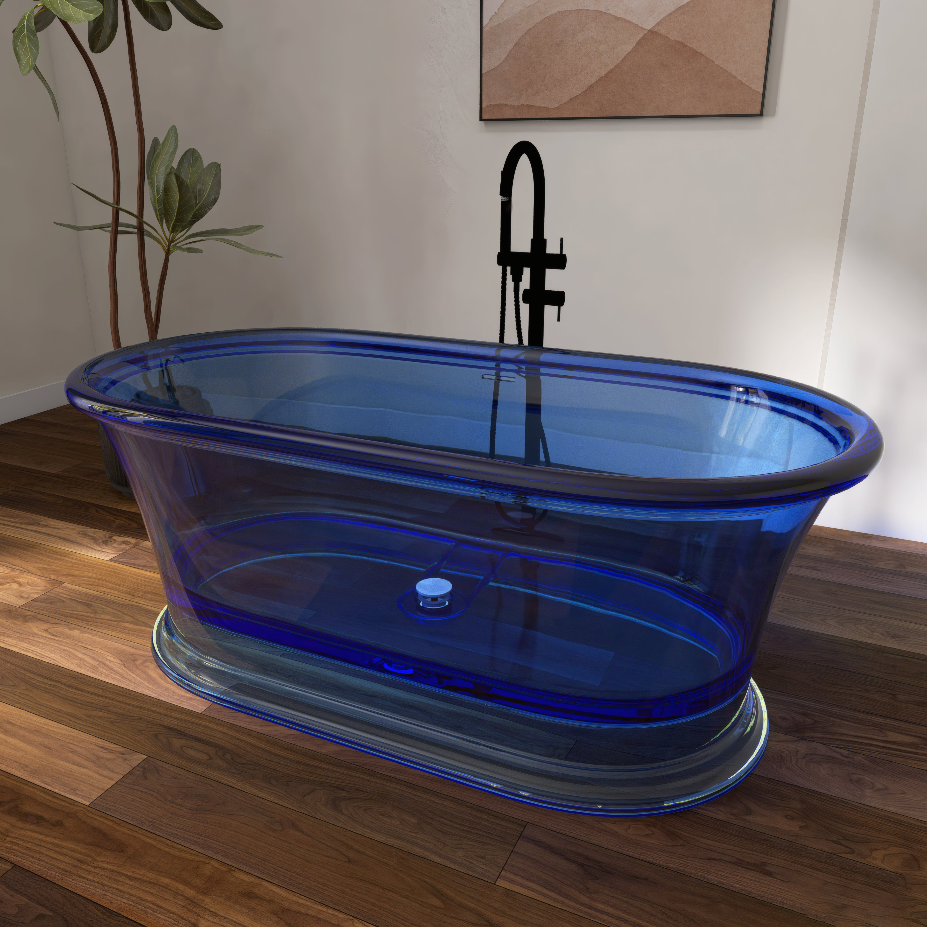HOME ART 60" X 30" Transparent Blue Resin Freestanding Bathtub With ...