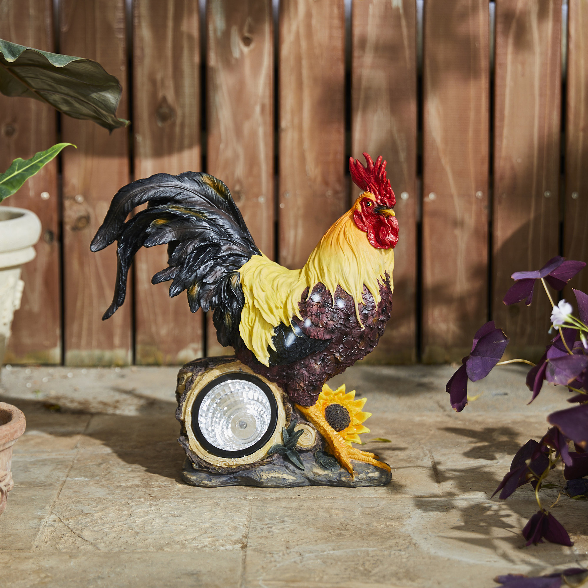 Rosalind Wheeler Burlyn Roosters Animals Garden Statue with Solar ...