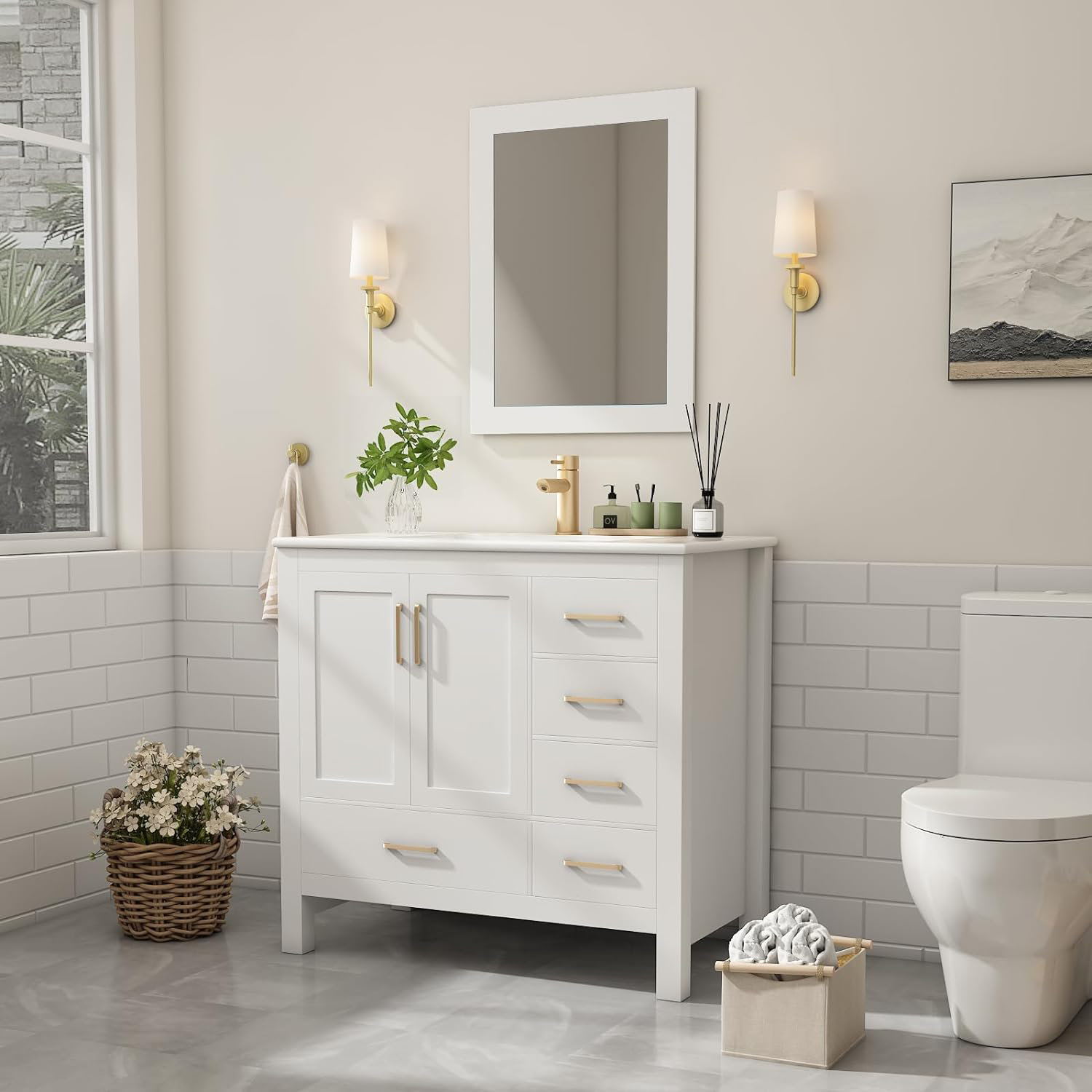 Mercer41 Bellario 35'' Single Bathroom Vanity with Ceramic Top with ...
