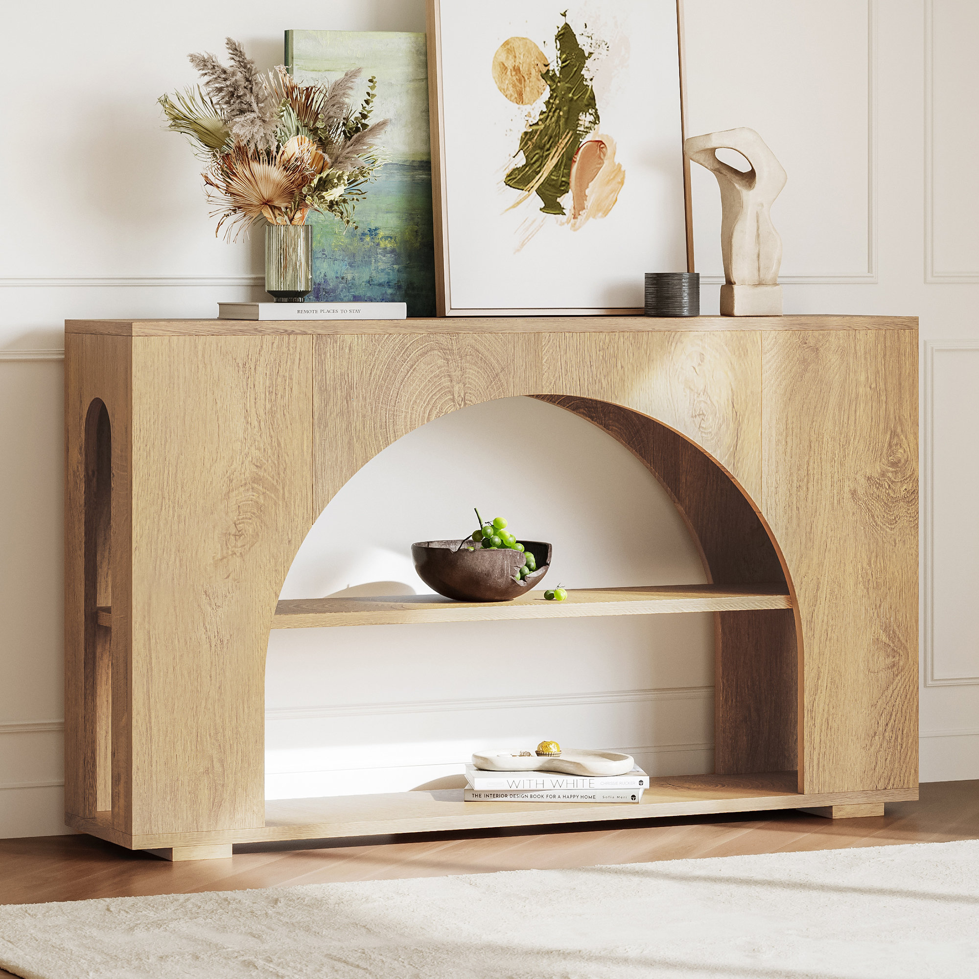 Gracie Oaks 55" Farmhouse Console Table, 3-tier Storage Sofa Table For ...