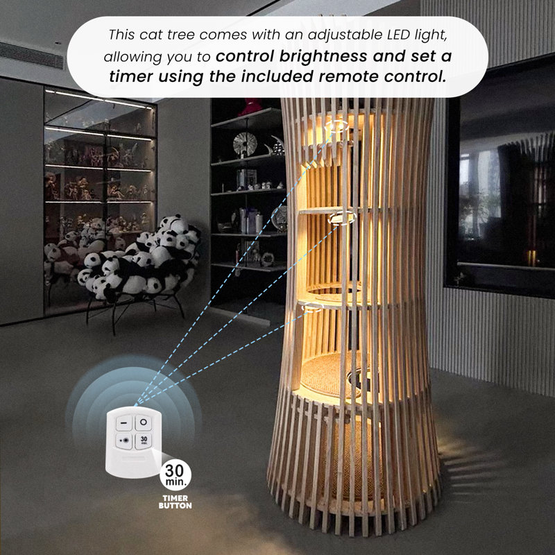 KZLAA 66.9'' H Pure Solid Wood Modern Cat Tree with Lights | Wayfair