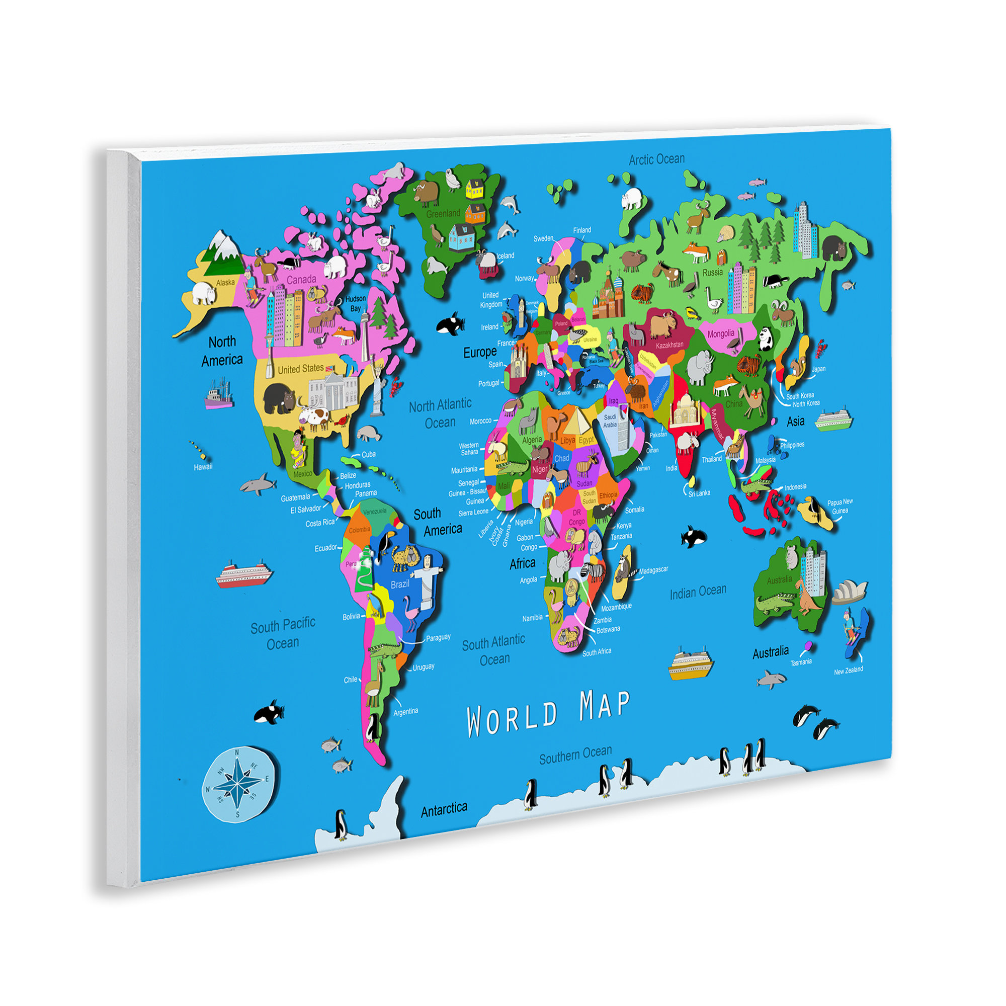 Stupell Industries Educational World Map Wall Plaque Art by Carla Daly ...
