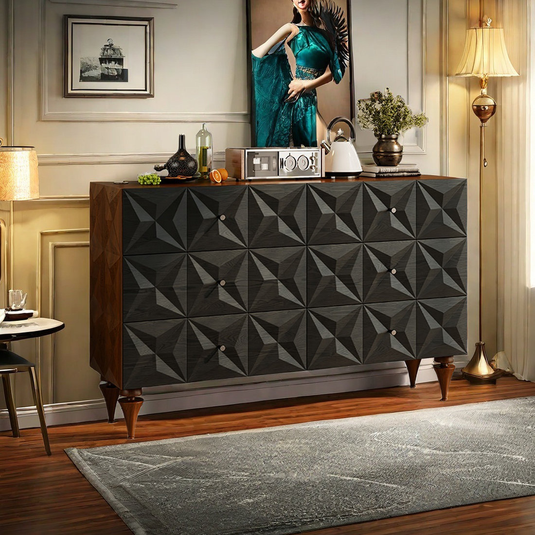 Liu's ink furniture French style retro diamond decorative sideboard ...