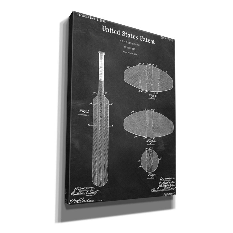 Williston Forge Cricket Bat Blueprint Patent Chalkboard On Canvas by ...