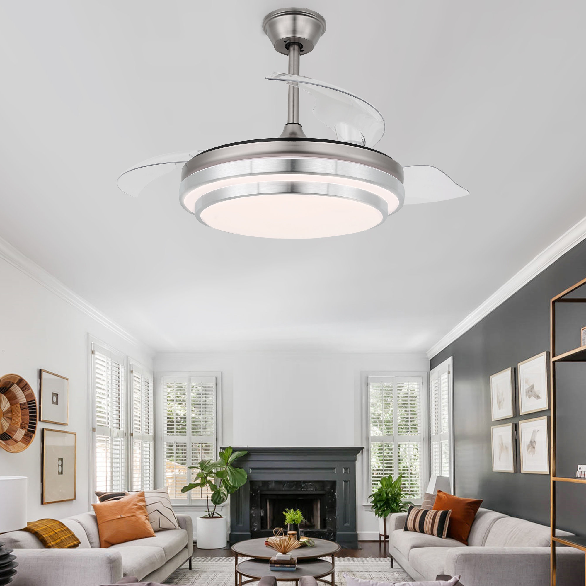 Latitude Run® Aadvik 42" Retractable LED Ceiling Fan with Lights and ...