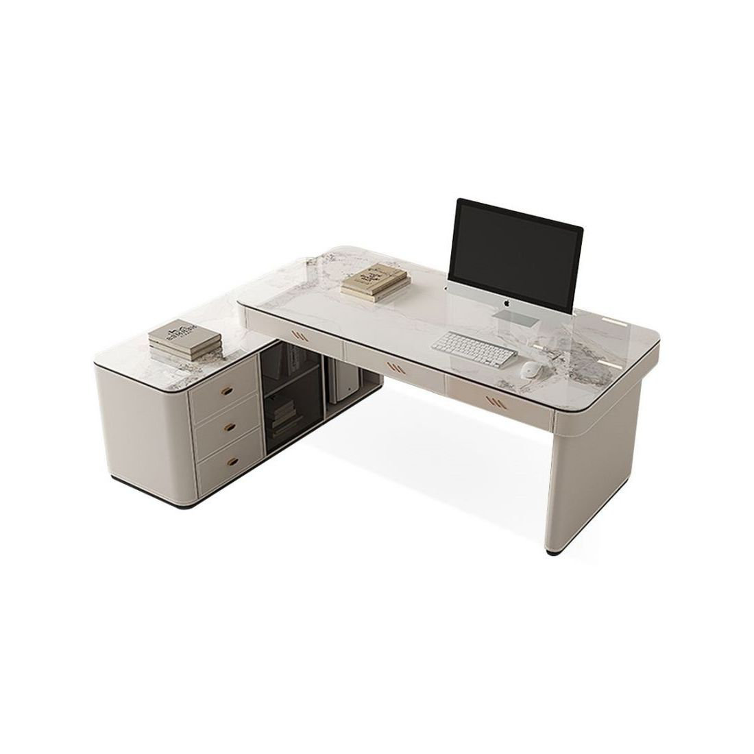 Wrought Studio™ Modern and simple L-shaped rock plate desk with drawers ...