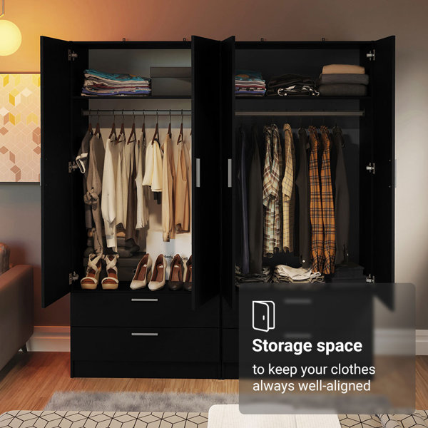 Latitude Run® 4 Doors 4 Drawers Storage Cabinet Wardrobe with Shelves ...