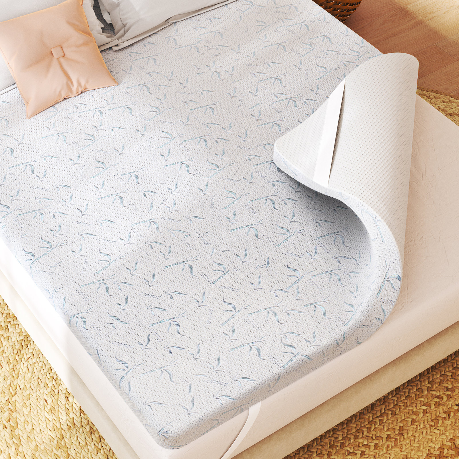 Alwyn Home 4 Inch Memory Foam Mattress Topper, Dual Layer Cooling Bed ...