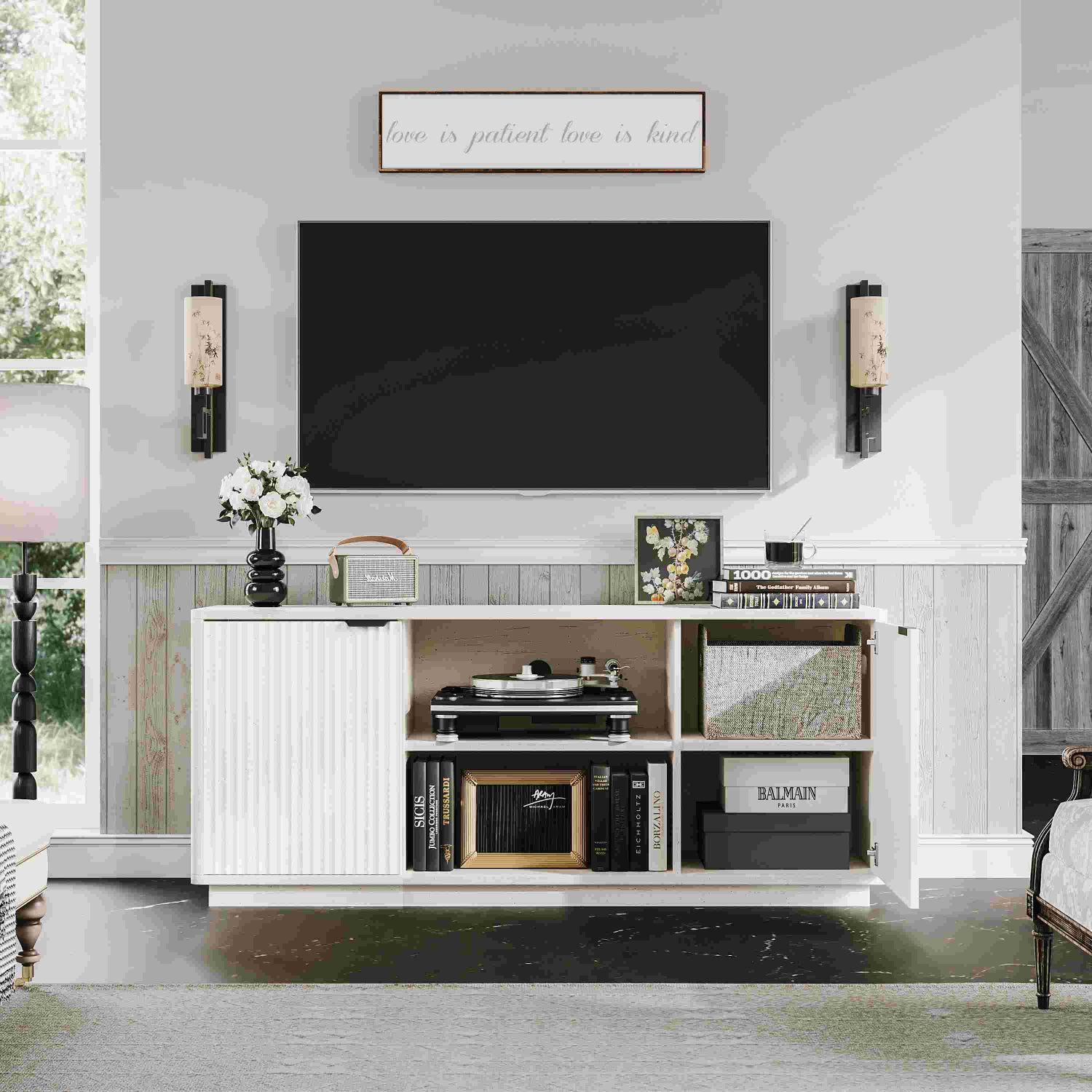 Gracie Oaks 60'' Fluted TV Stand, Console Table, Modern Curved TV ...