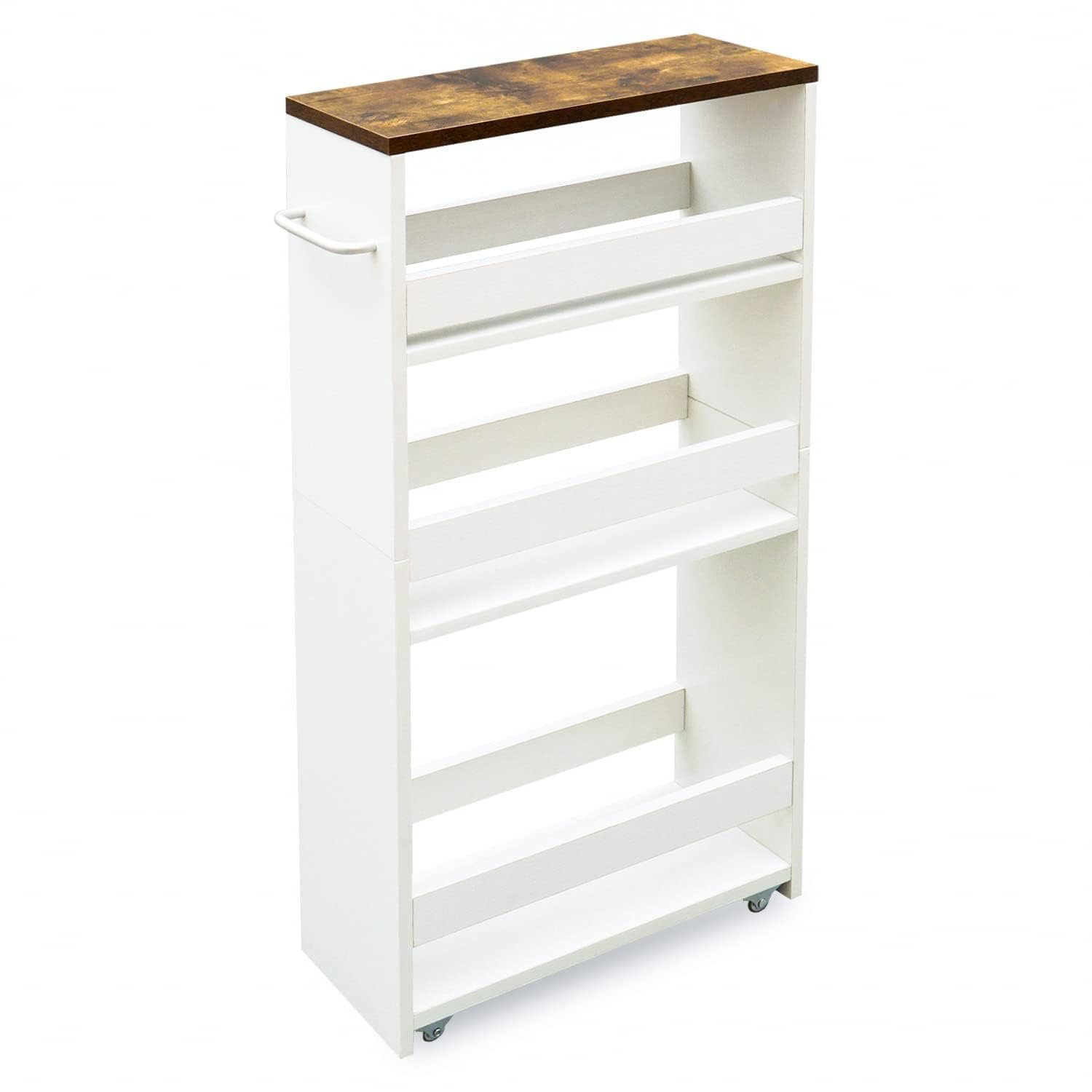 LEERWEI 4 Tier White Slim Storage Cart With Handle, Slide Out Storage ...