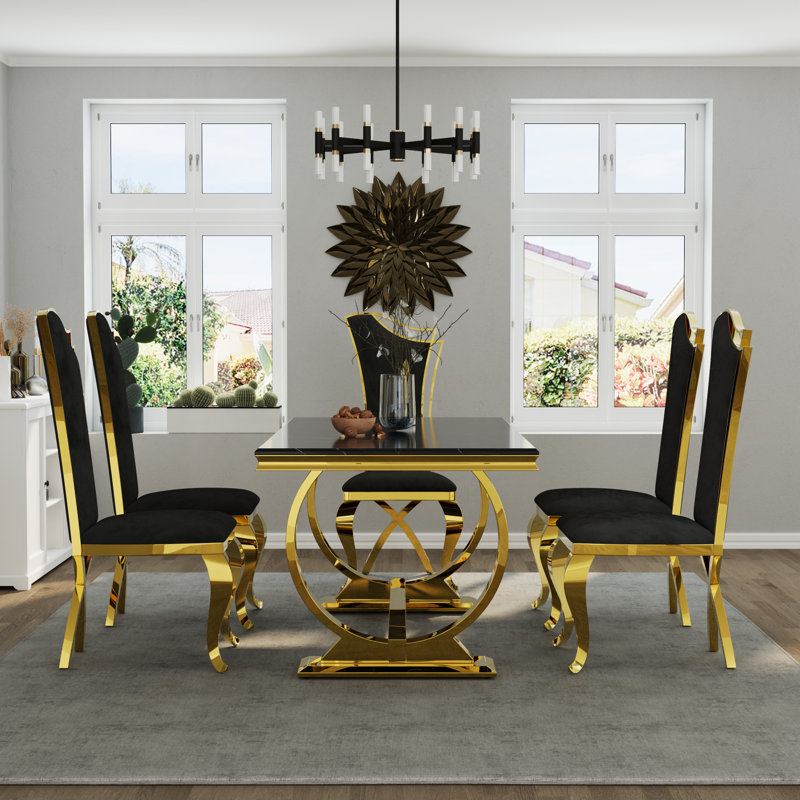 yellow and black dining room
