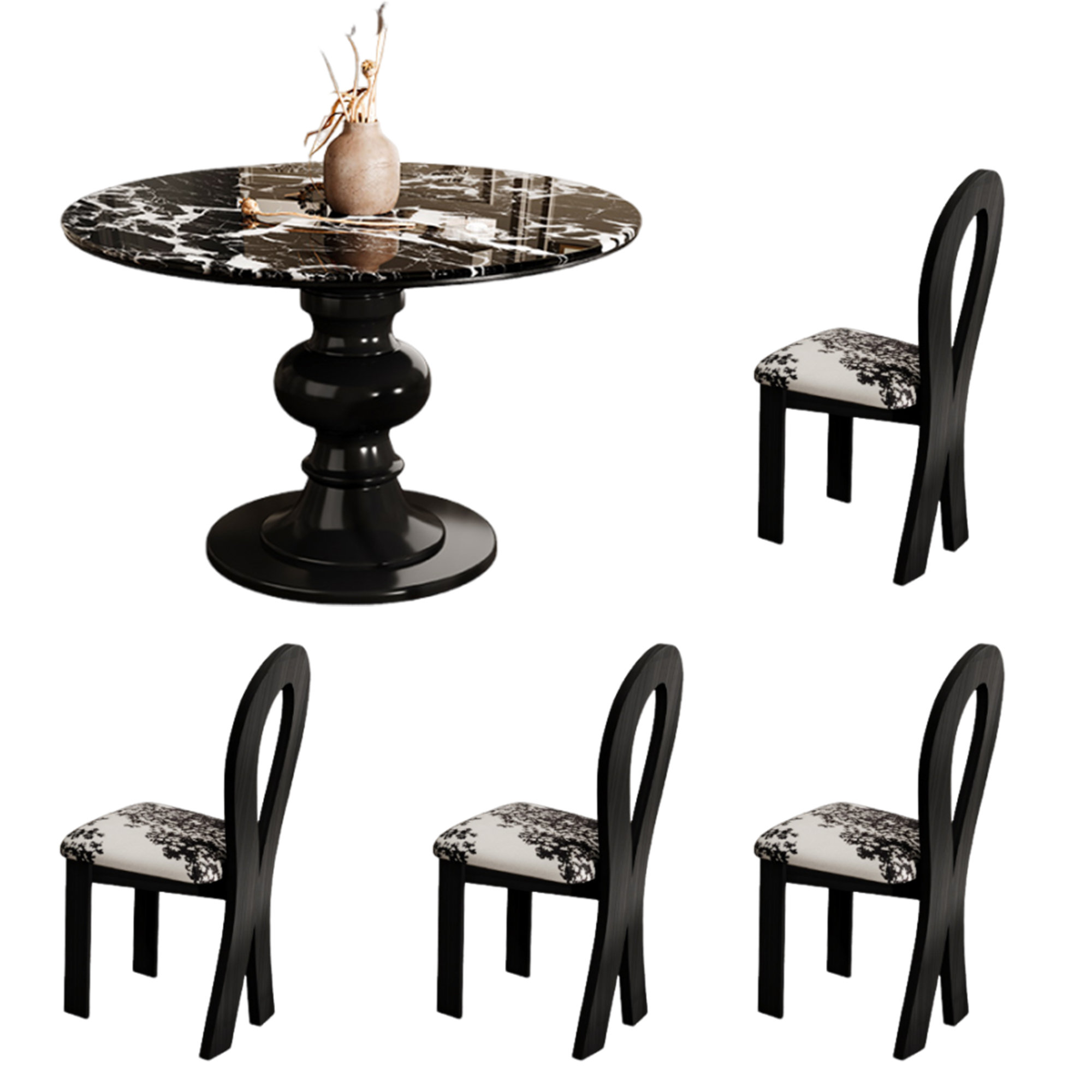 Dining Elegance Black & White Marble Round Dining Table Sets Round 47. ...