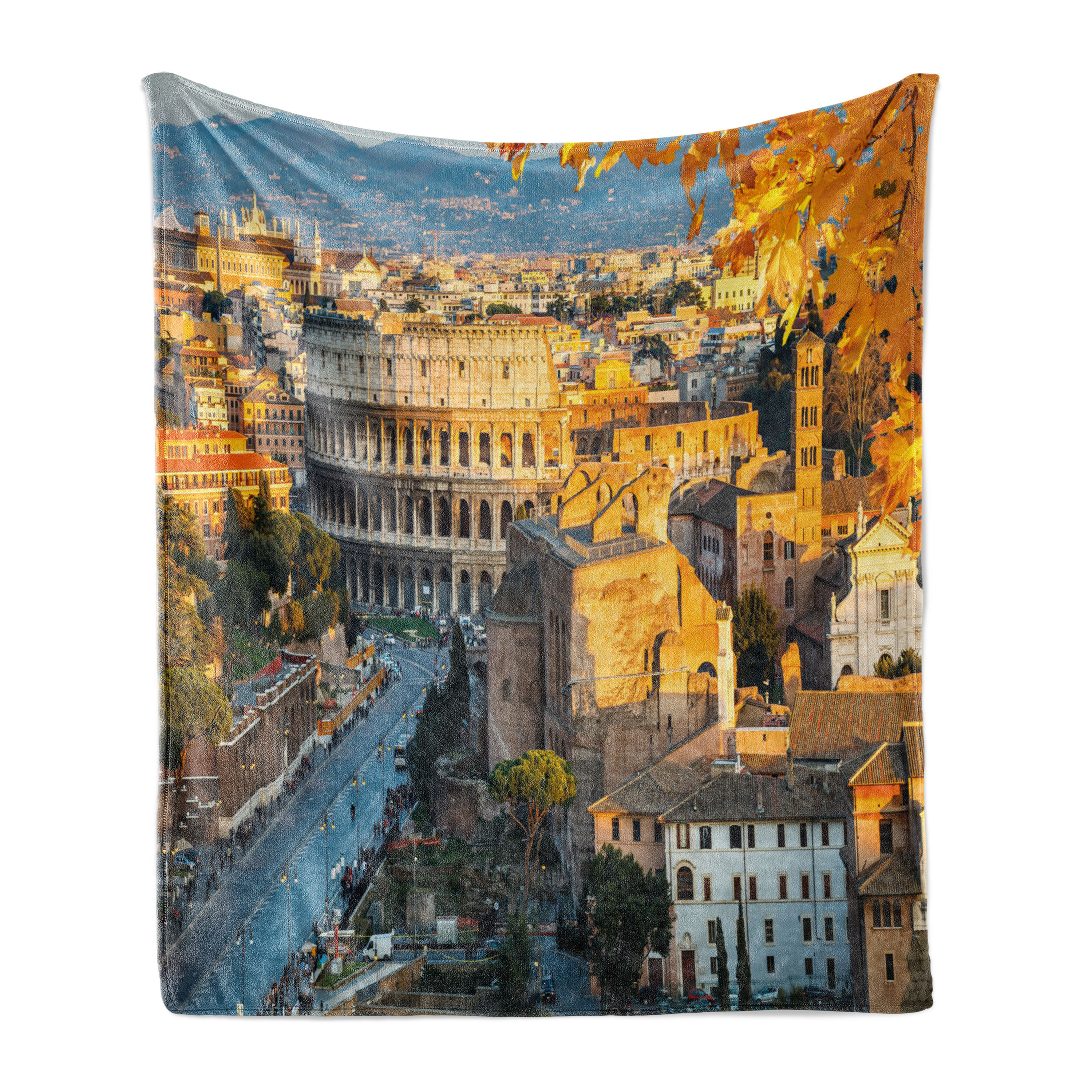 Ambesonne Italy Fleece Throw Blanket Colosseum View in Rome Marigold ...