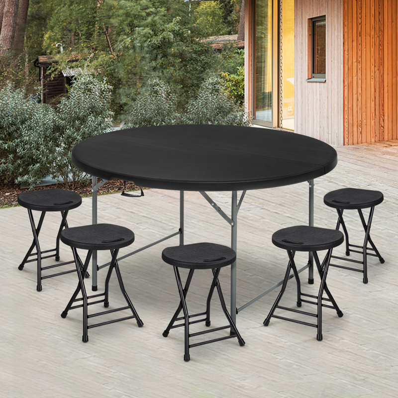 MoNiBloom Round Foldable Plastic Table Collapsible Circular Steel Frame ...