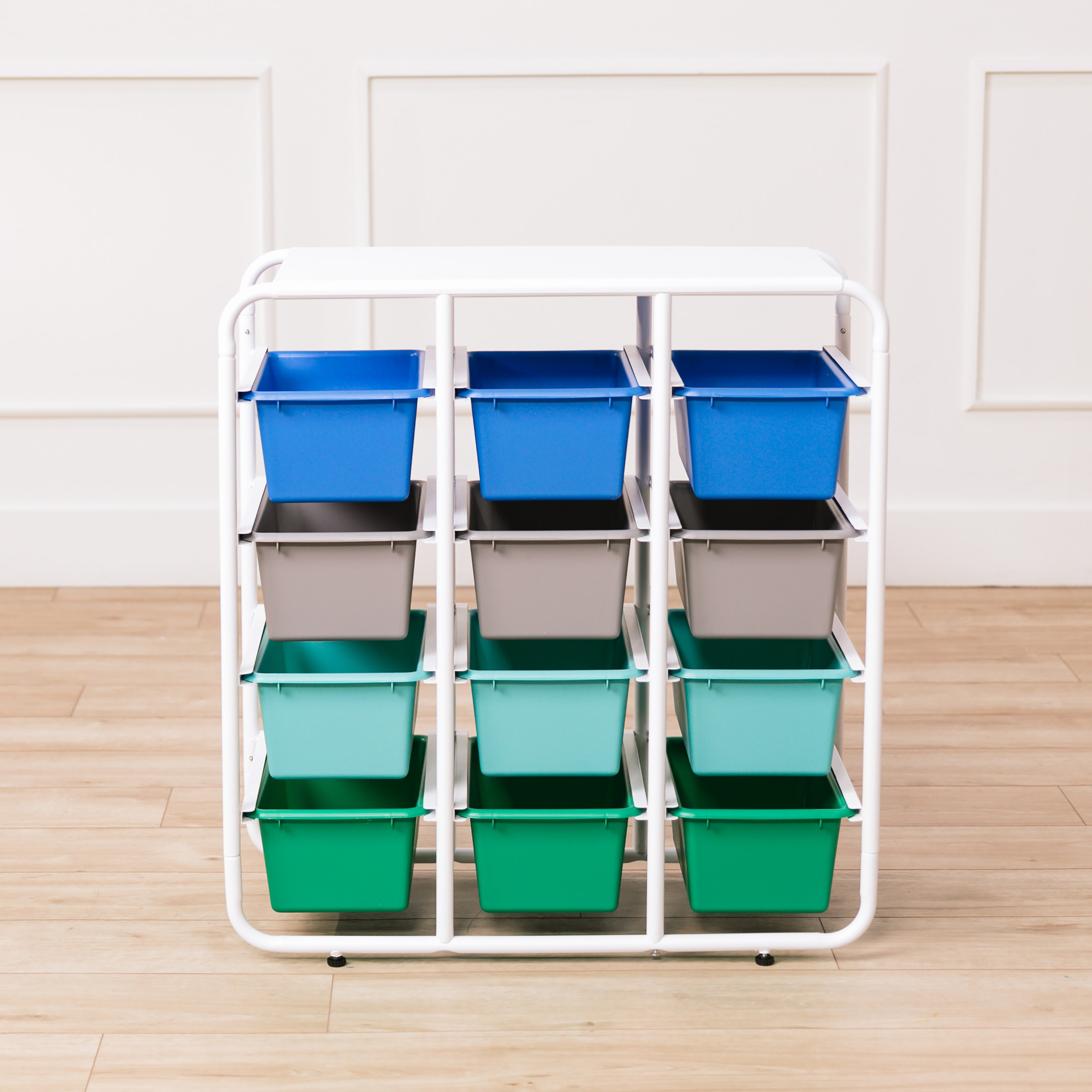 ECR4Kids 4-Tier Storage Rack with 12 Cubby Bins 4x3, Multipurpose ...