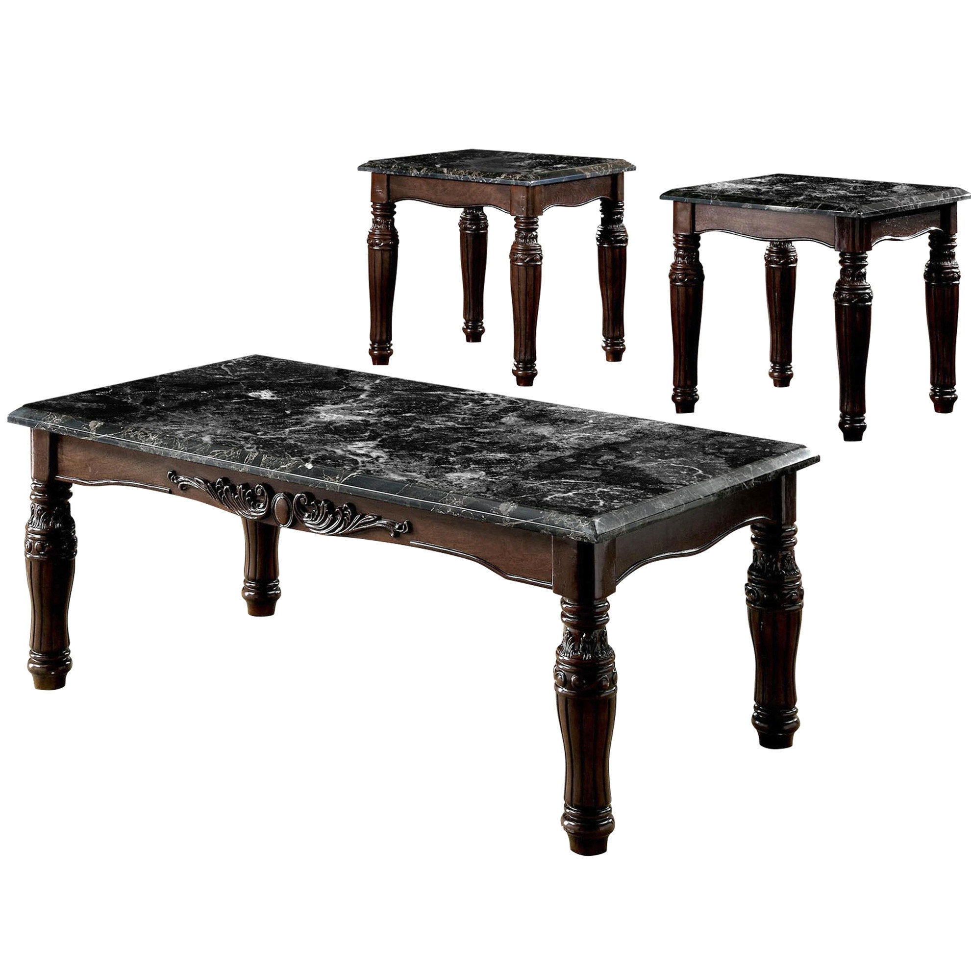 World Menagerie Traditional Stylish 3pc Tables In Solid Wood With Faux ...
