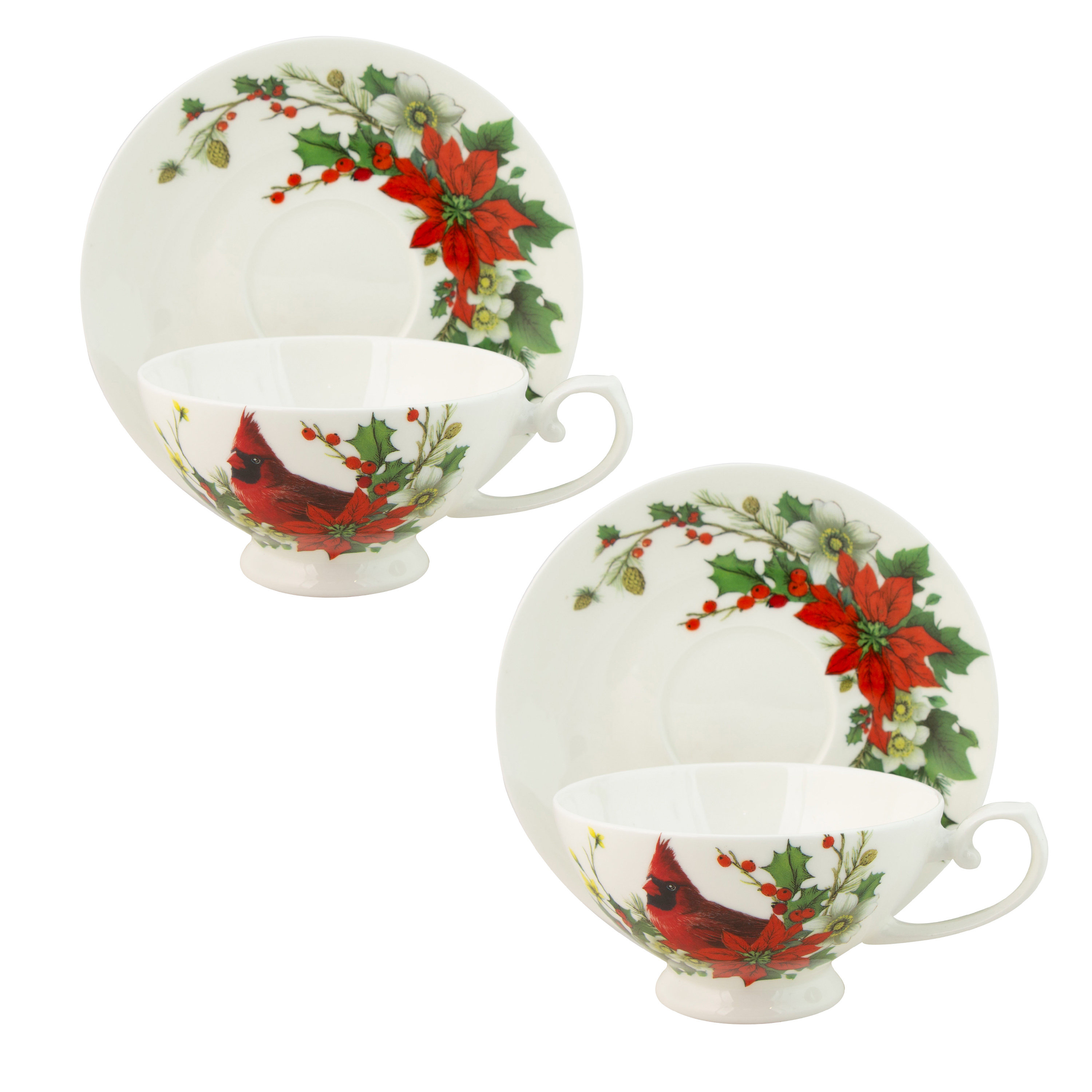 Grace's Tea Ware Cardinal Poinsettia Bone China Teacup Set | Wayfair