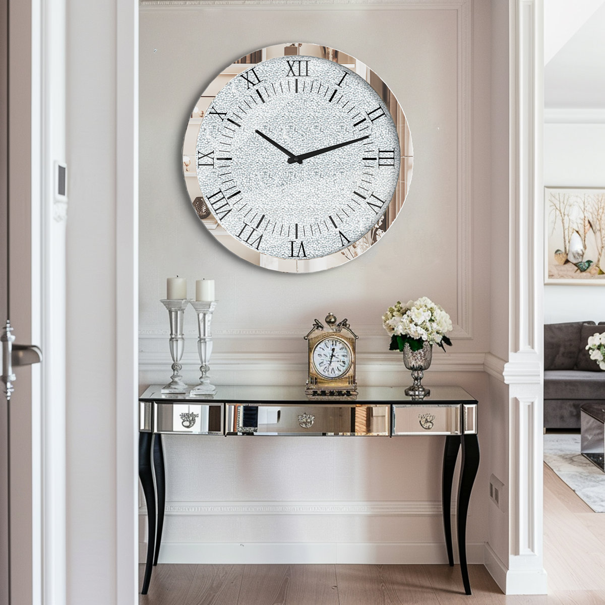 Mercer41 Round Wall Clock Twinkle Crystal Diamond Wall Clock With ...