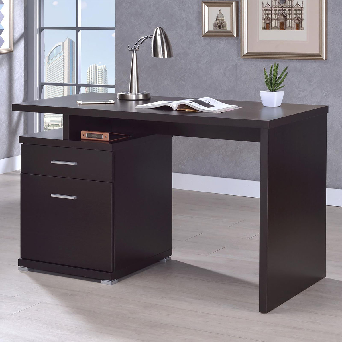 17 Stories Dark Brown Rectangular Manufactured Wood desks | Wayfair
