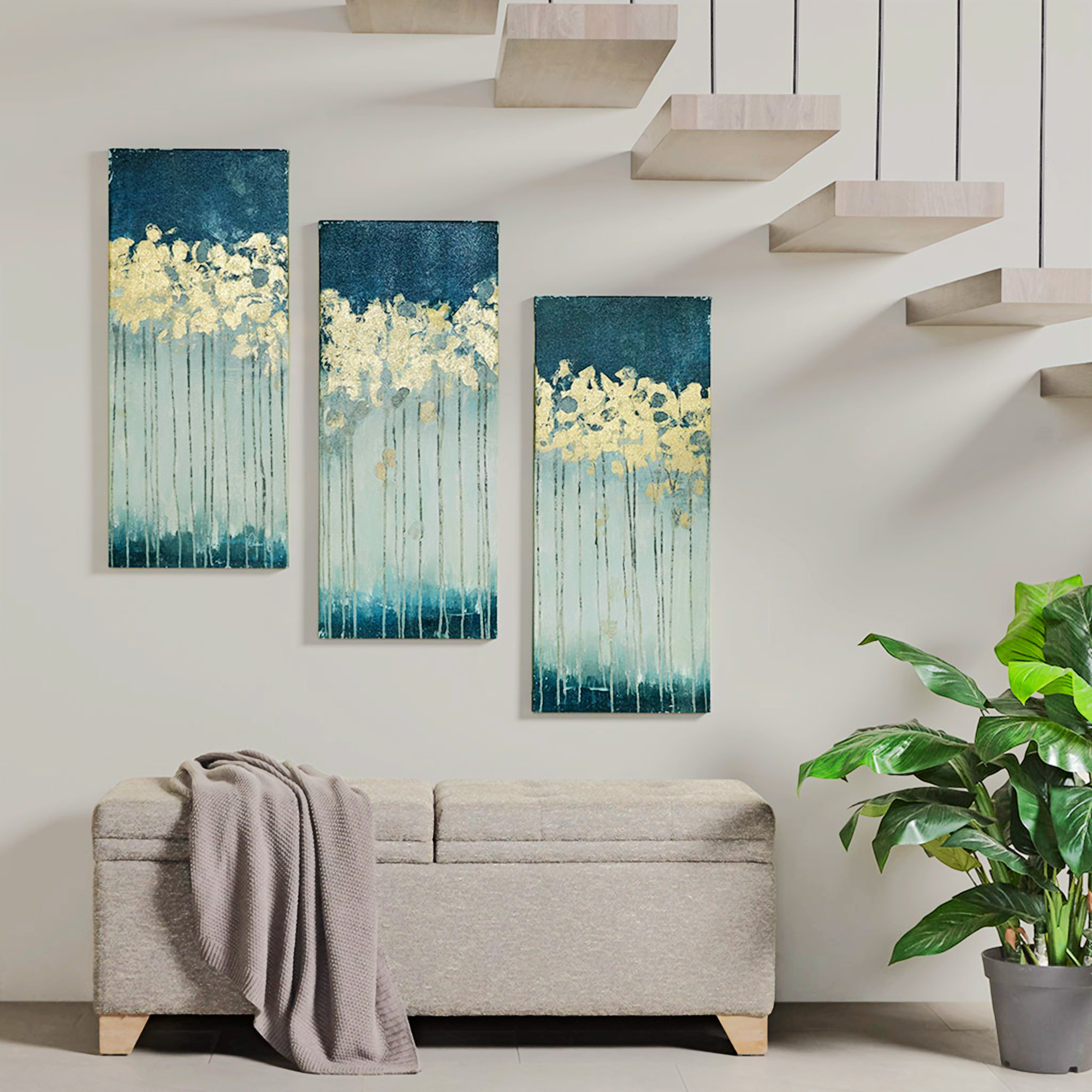 Ivy Bronx Gold Foil Abstract 3-Piece Canvas Wall Art Set - Wayfair Canada