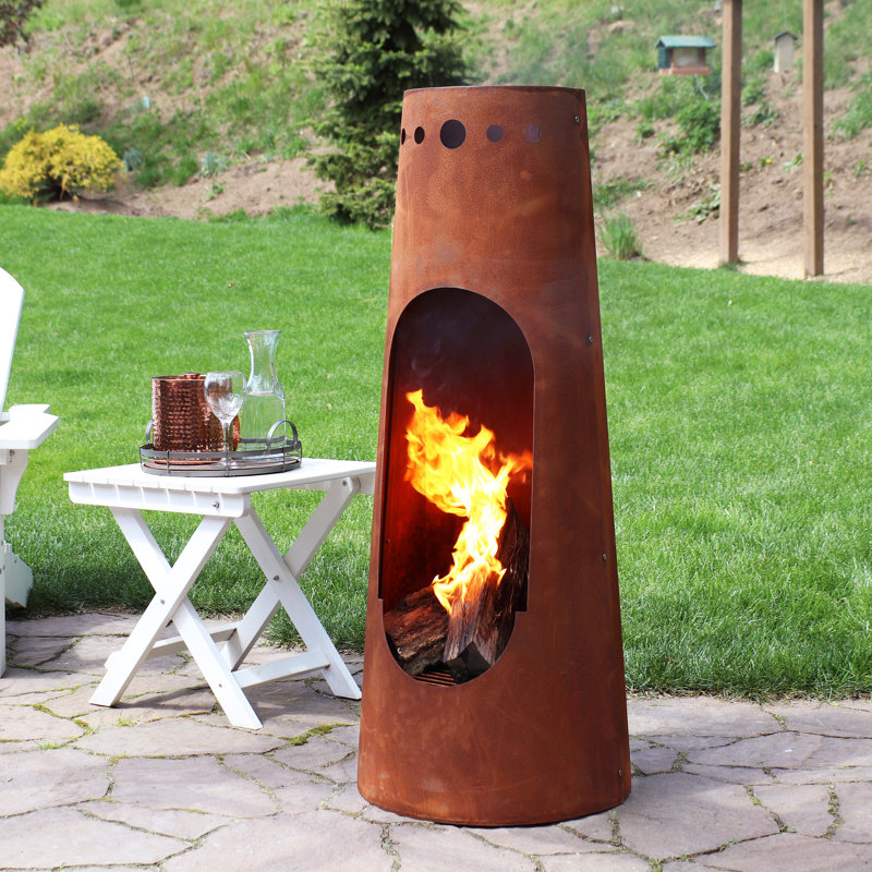17 Stories Bachet 50" Rust Patina Finish Steel Wood-Burning Chiminea ...
