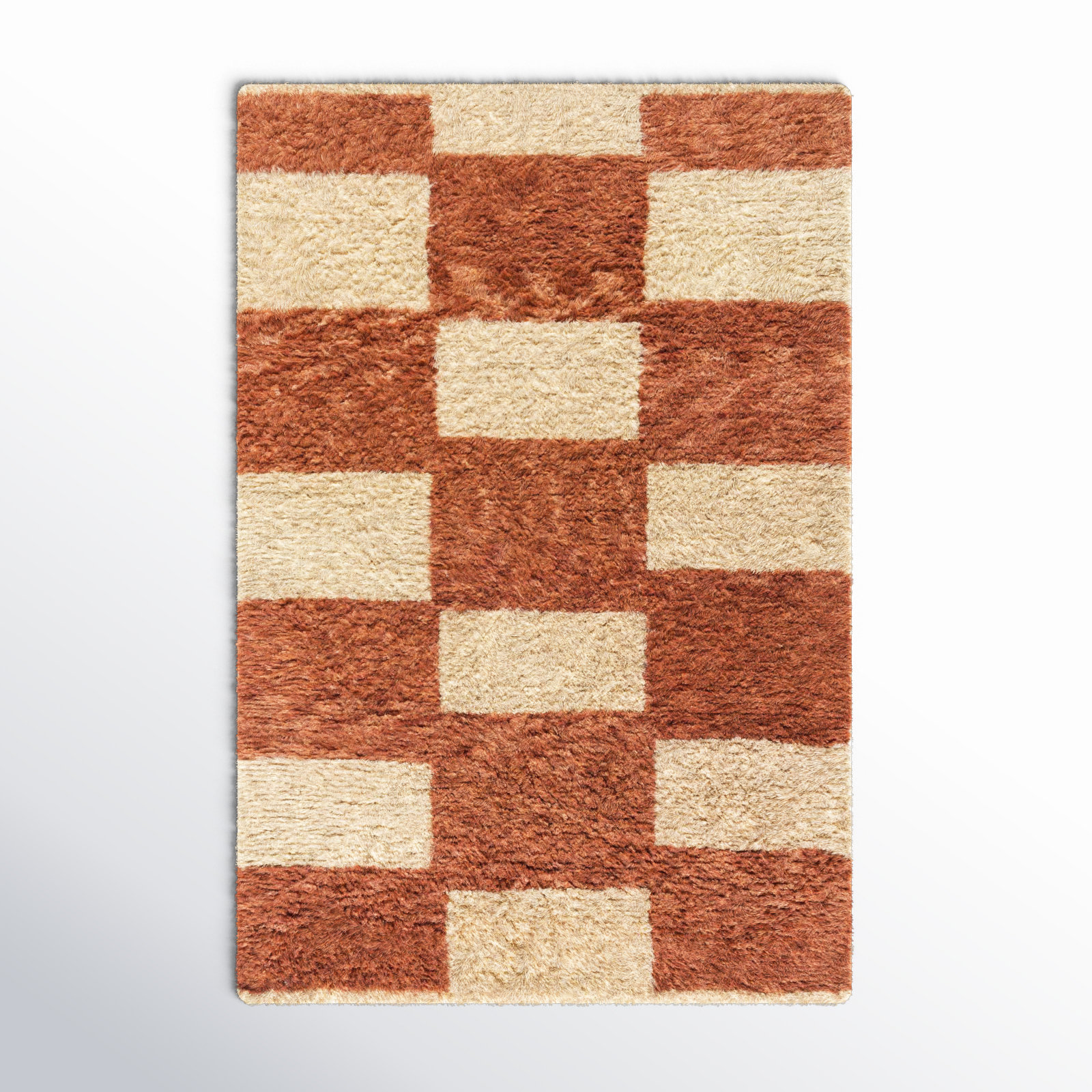 Joss & Main Anemone Checkered Wool Shag Rug | Wayfair