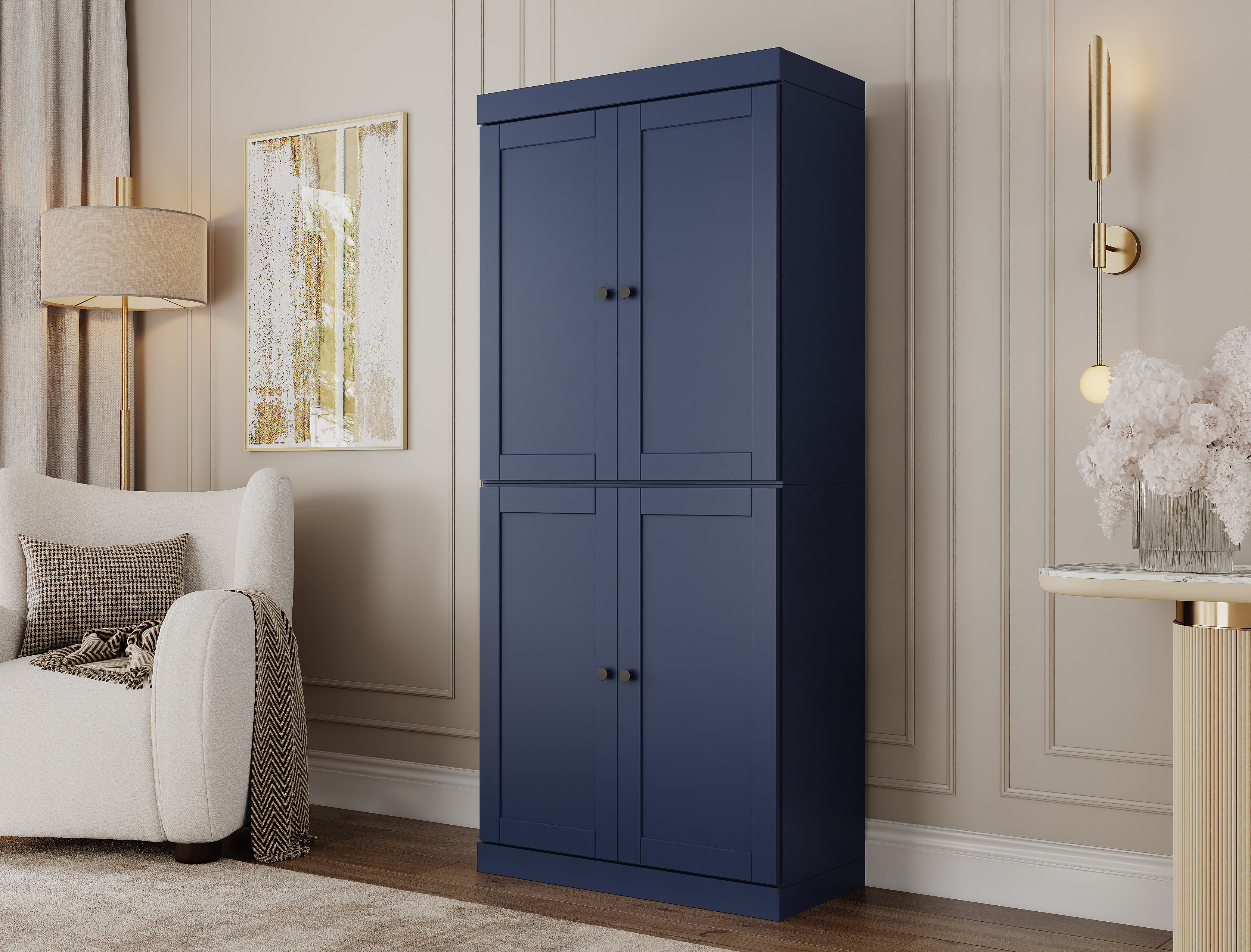 Hokku Designs 100% Solid Wood 6-Shelf Bookcase with Shaker Doors ...