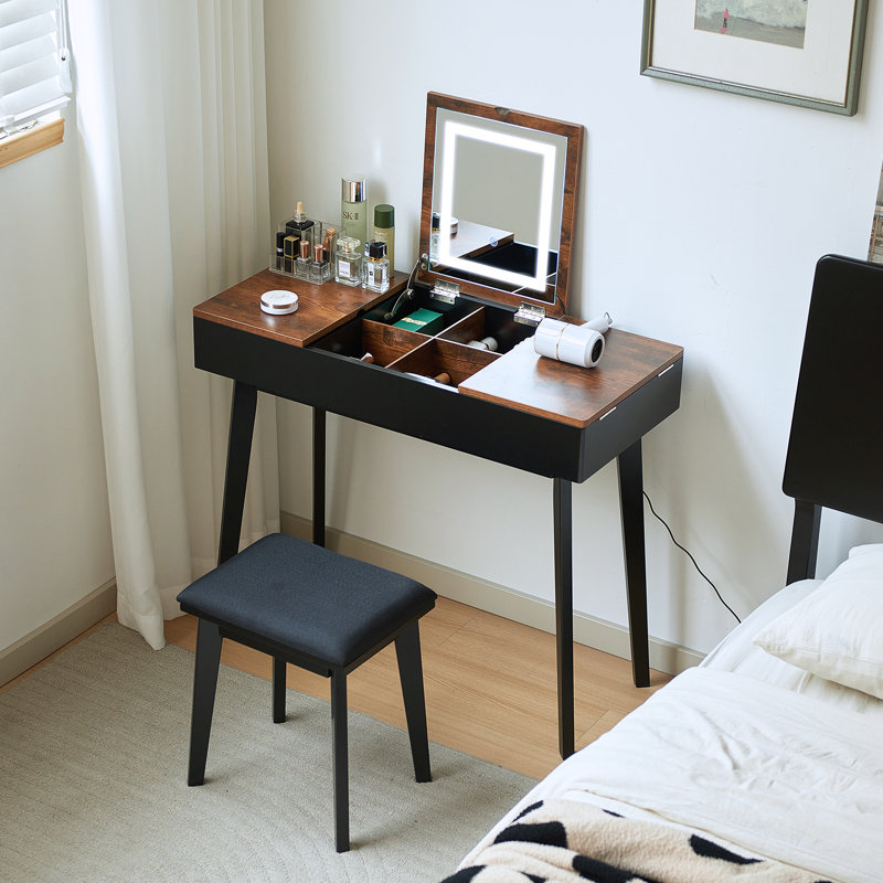 George Oliver Juanis Makeup Vanity Desk With Lights And Flip up Mirror ...