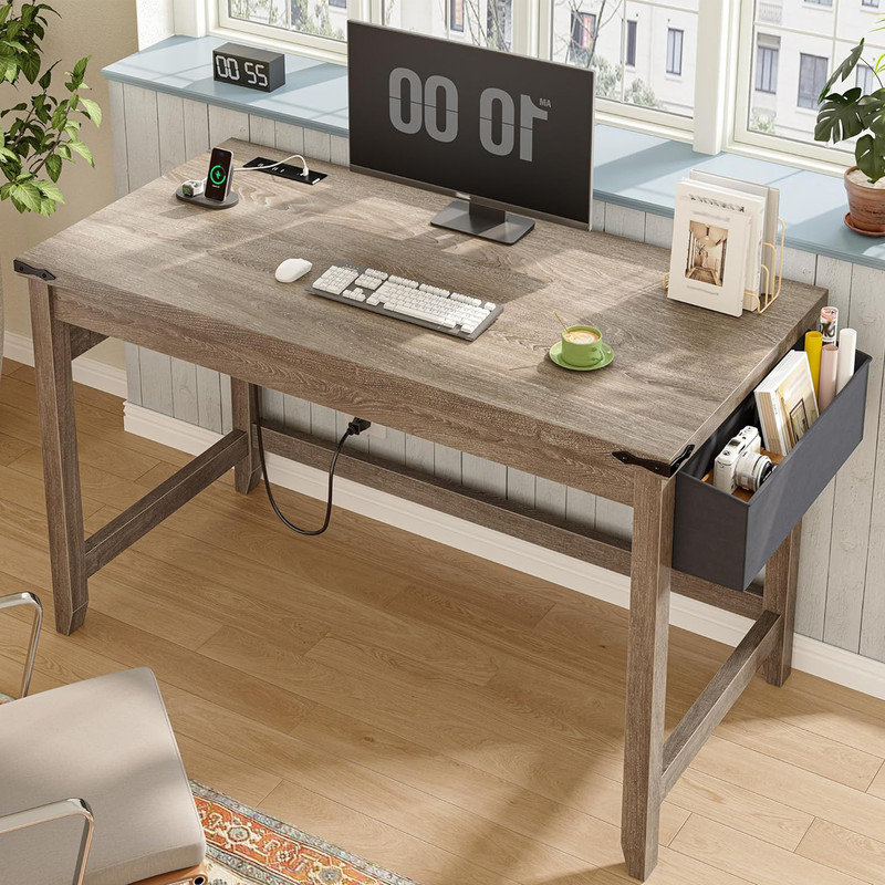 August Grove® Ash Gray Computer Desk,40.1"Wood Desk and Office Desk ...