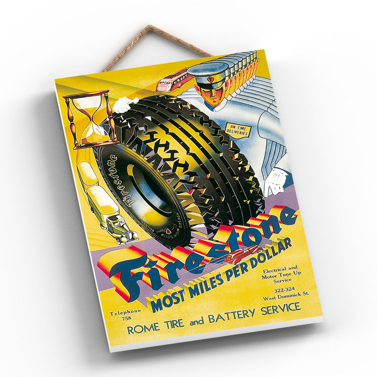 Happy Larry Firestone Tyres Vintage Retro Poster Design On Wooden ...