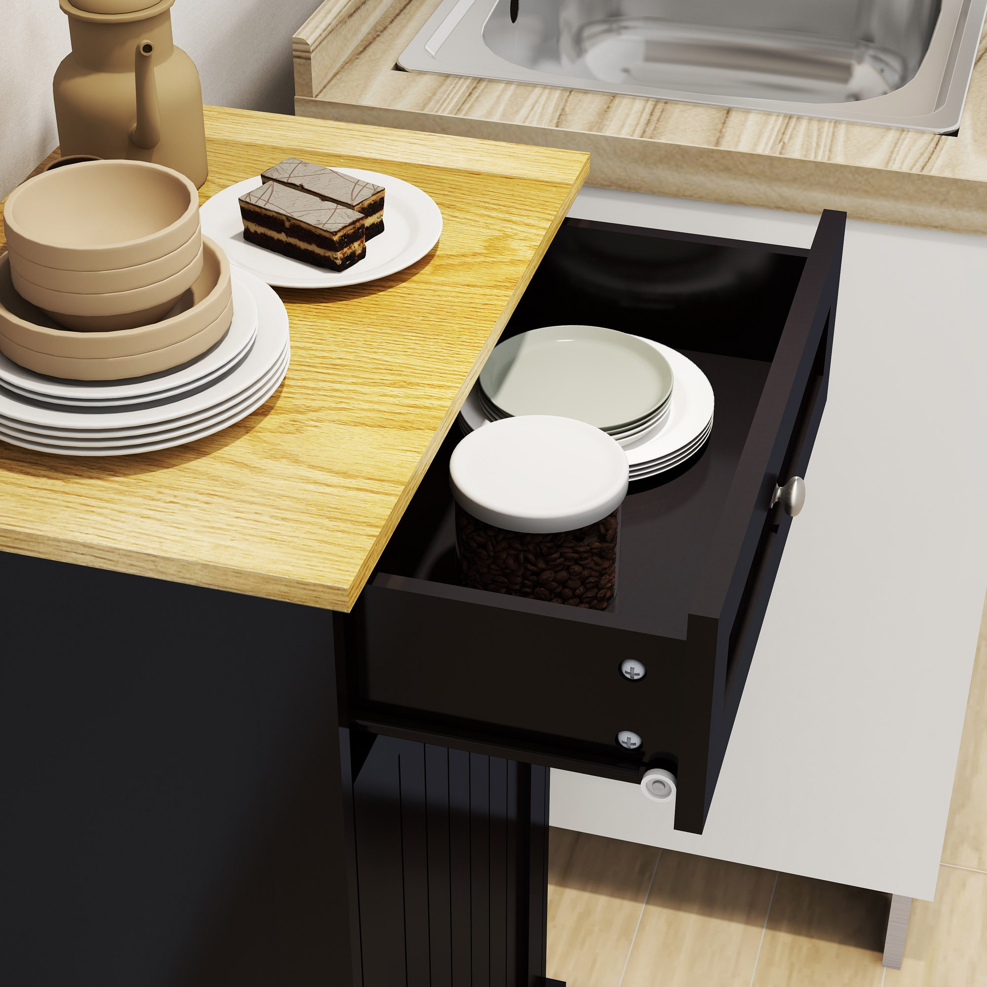 Winston Porter One Drawers And One-Compartment Tilt-Out Trash Cabinet ...