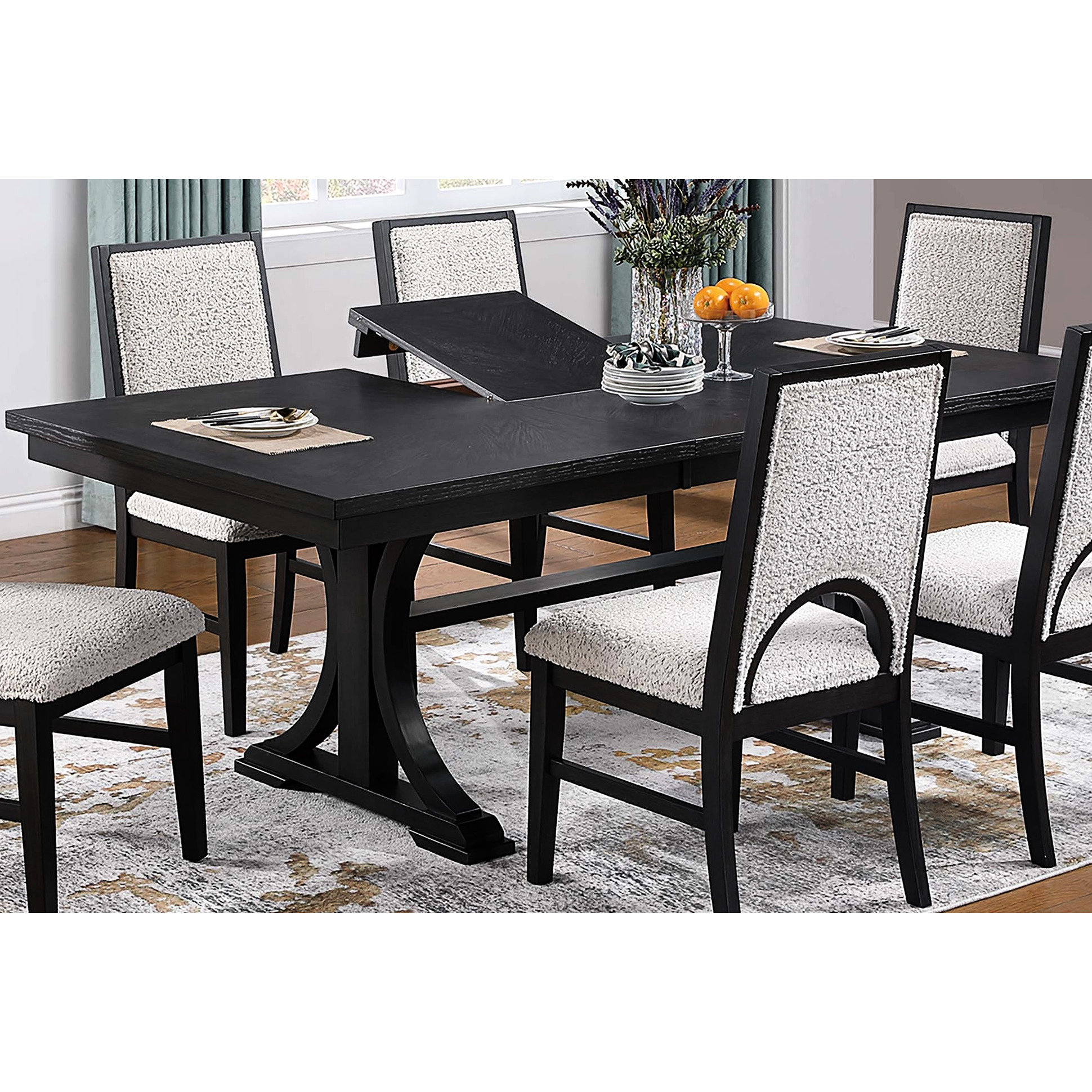 Kivaritio Classic 7pc Dining : White Finish, Trestle Support And 6 Back ...