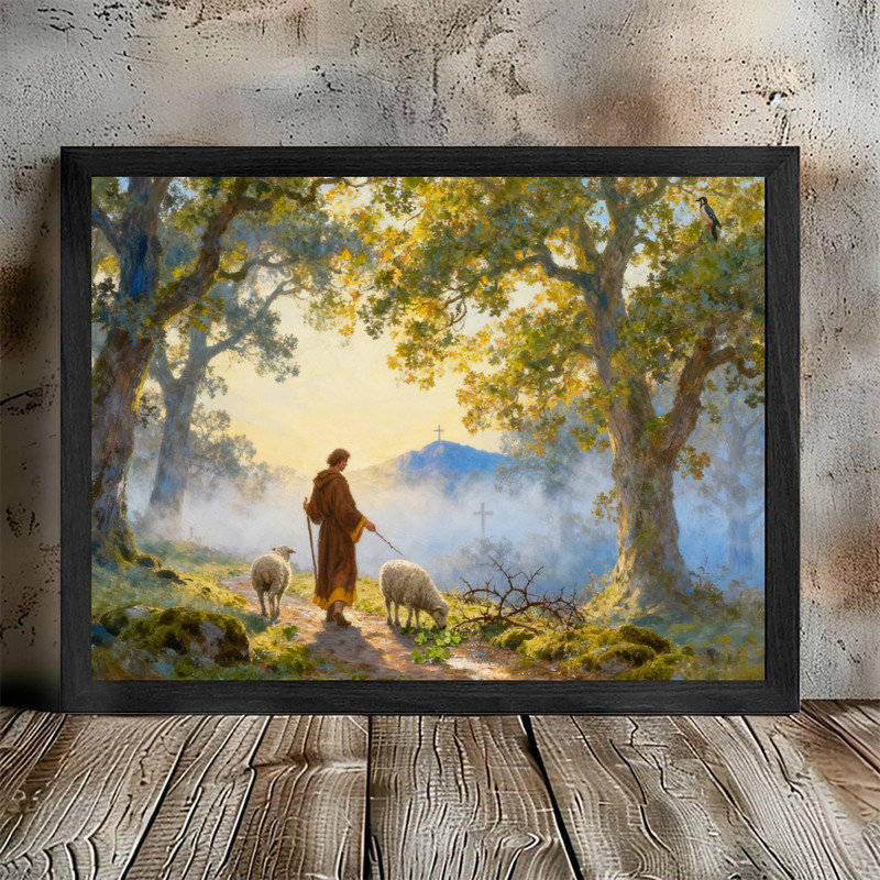 Charlton Home® Black Framed Shepherd & Sheep Misty Path Art, Serene ...