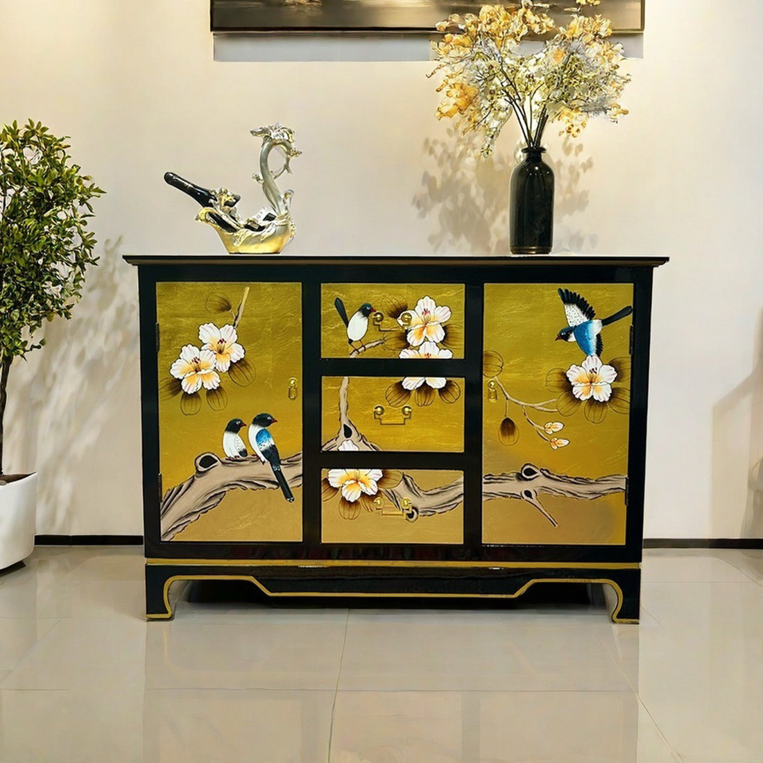Liu's ink furniture Modern painted gold foil storage accent cabinet ...