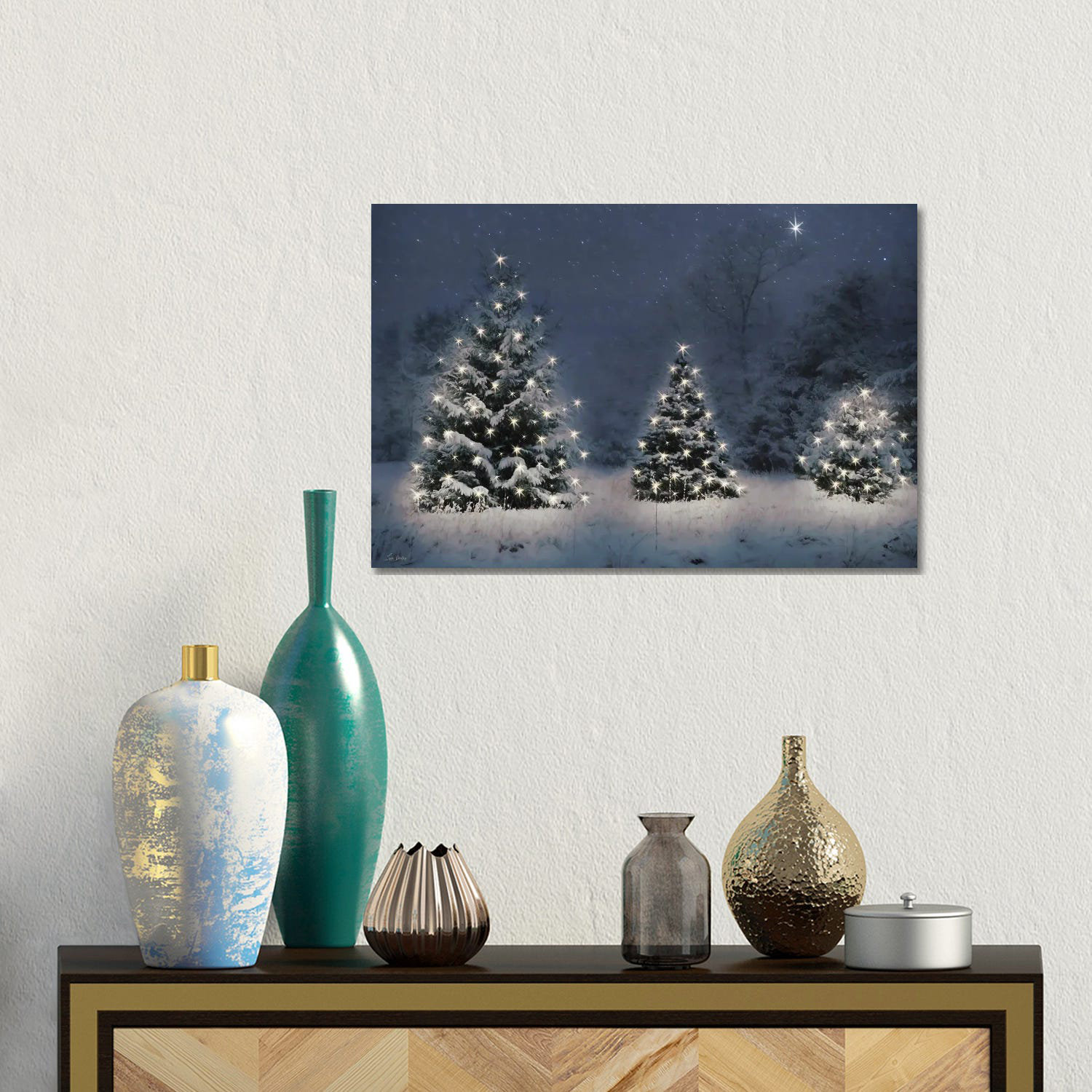 The Holiday Aisle® Twinkling Christmas Trees - Wall Art Print - Wrapped ...