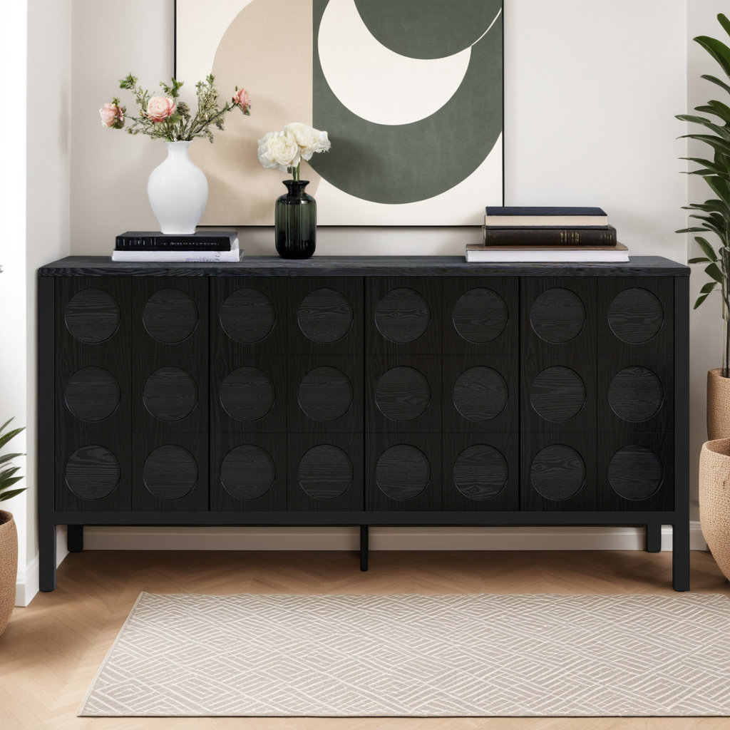 Ebern Designs Black Unique Geometric Circle Storage Cabinet Sideboard ...
