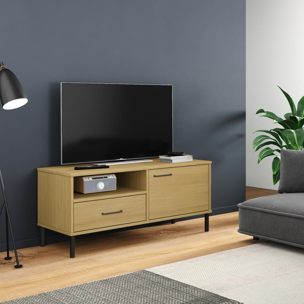 Ebern Designs TV Stand TV Console TV Console with Metal Legs Solid Wood Pine Oslo - Wayfair Canada
