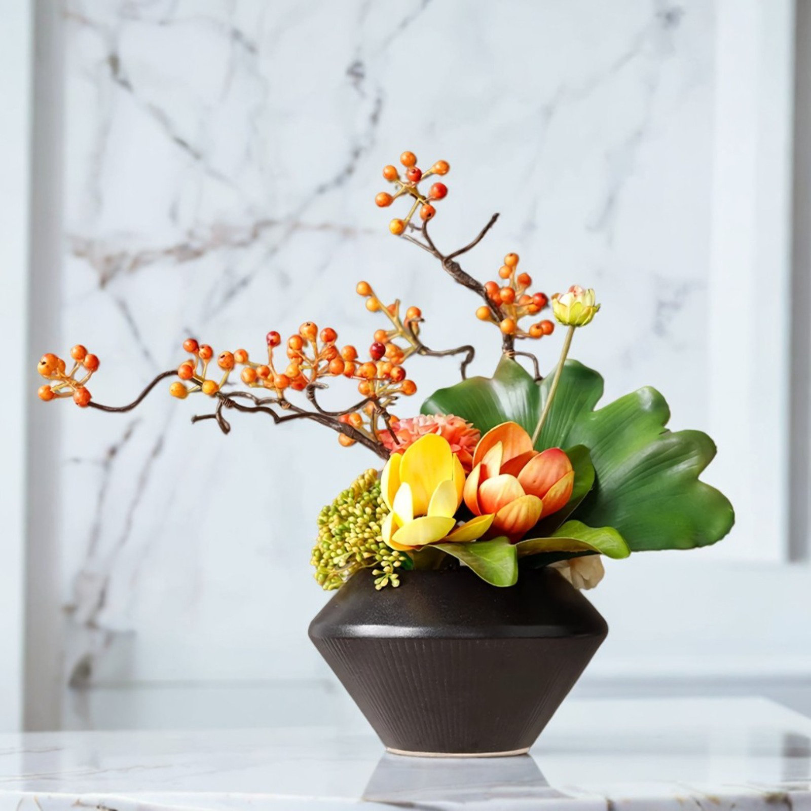 Padise Epoch Simulated Floral Ceramic Basin, Fake Floral Decoration ...