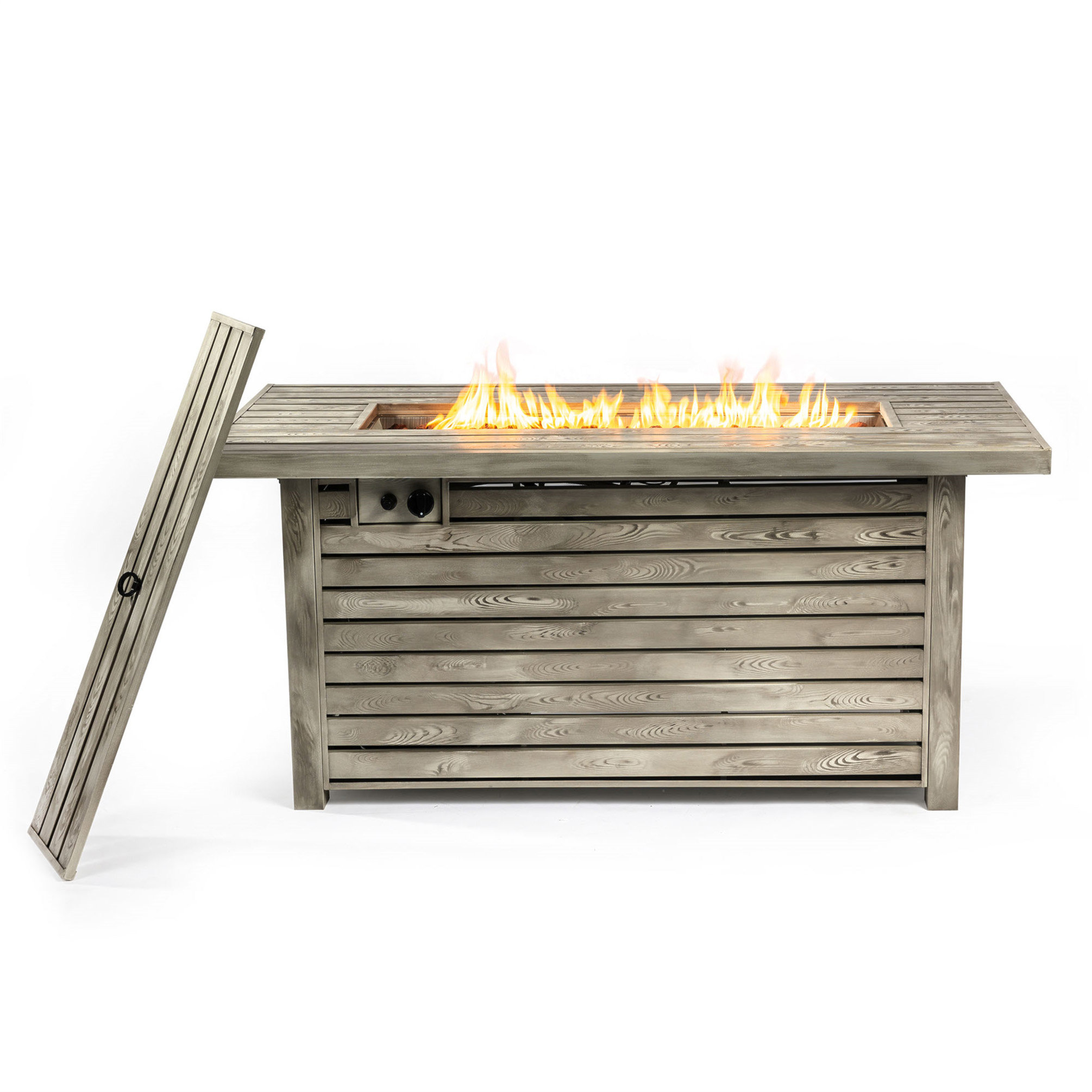 Latitude Run® 54Inch Outdoor Fire Table Steel Fire Pit Table With Wood ...