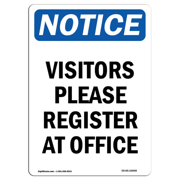 SignMission Notice Visitors Please Register at Office Sign | Wayfair