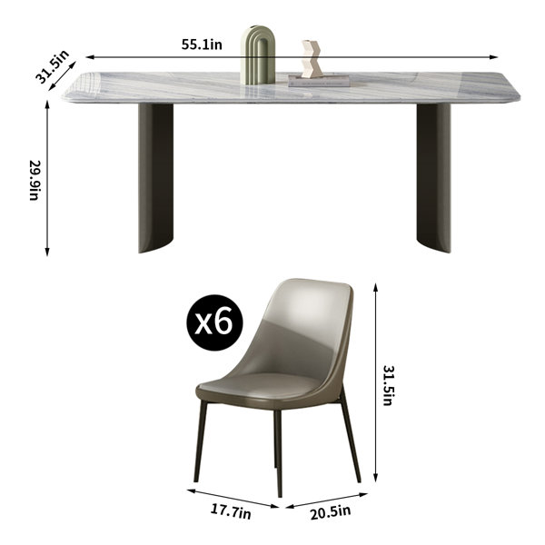 ALLNICEDT Modern Rectangular Natural Marble Dining Table Set | Wayfair