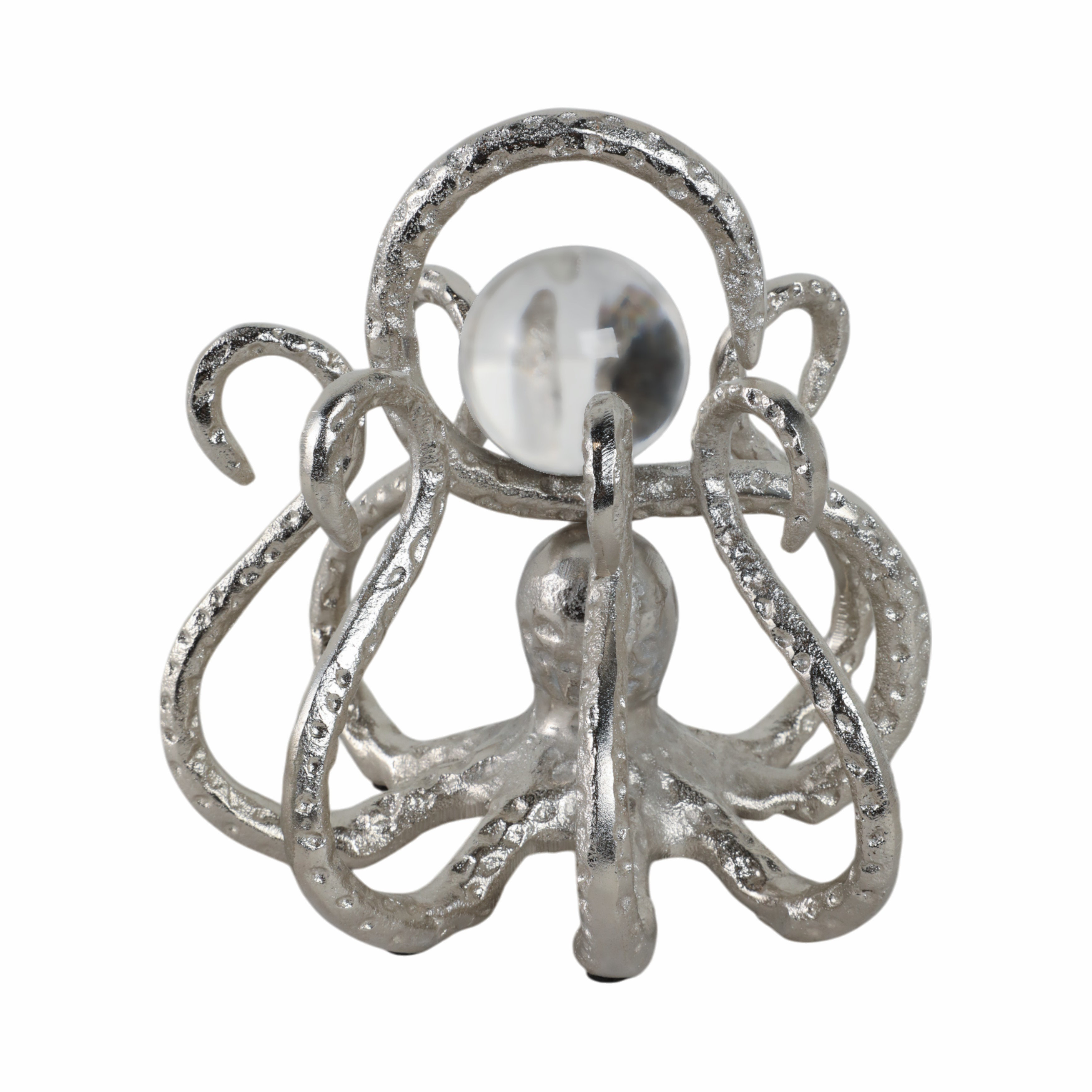 Sagebrook Home 8X8" Octopus With Acrylic Ball, Silver | Perigold