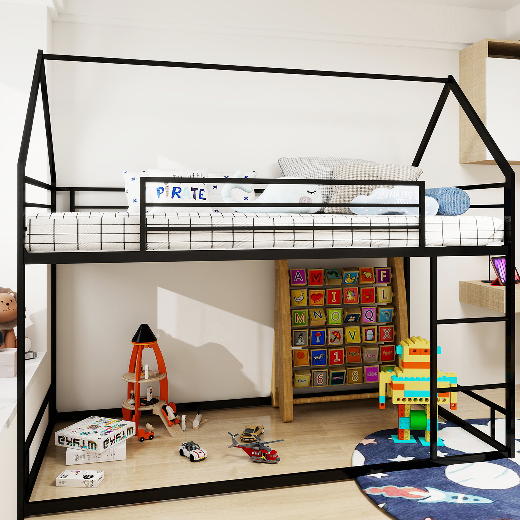 Latitude Run® Black Iron Twin Over Bunk Bed, Heavy - Duty Build, Noise ...