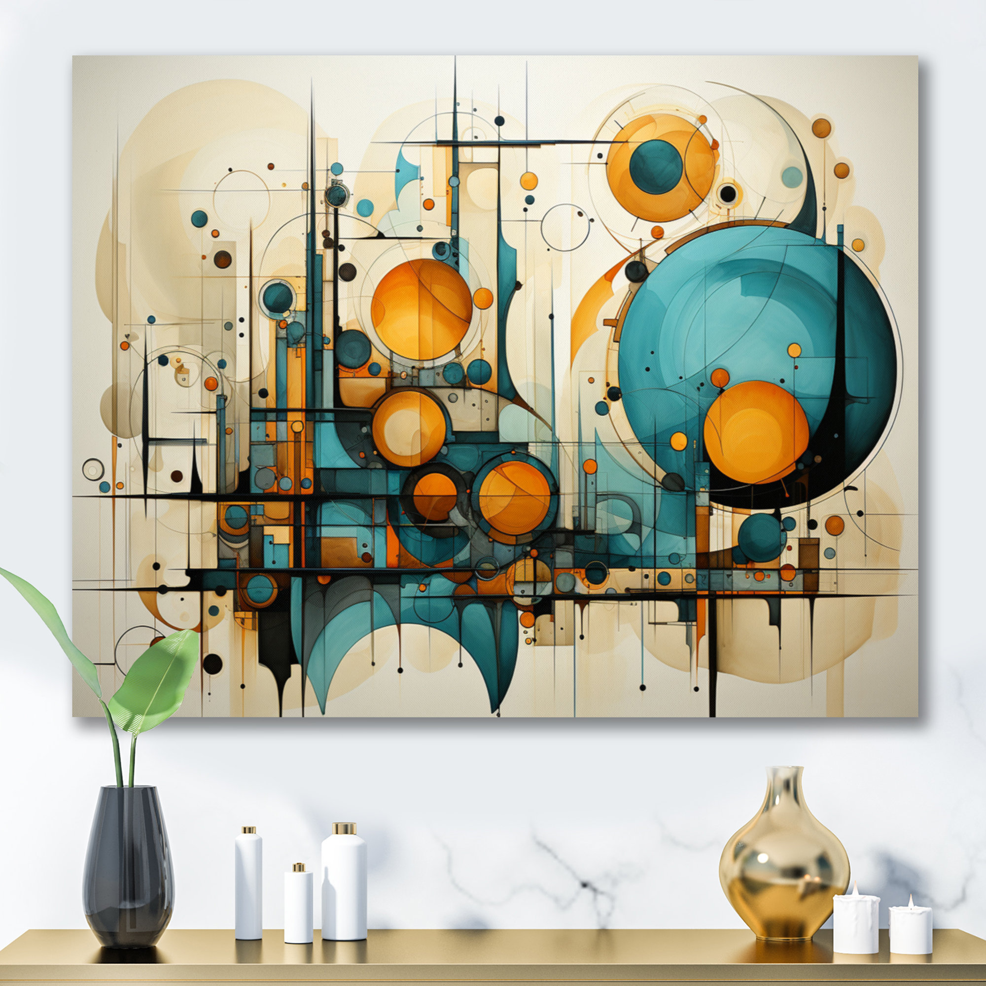 Wrought Studio Garick Teal Yellow Abstract Fractal Collage Melodies I ...