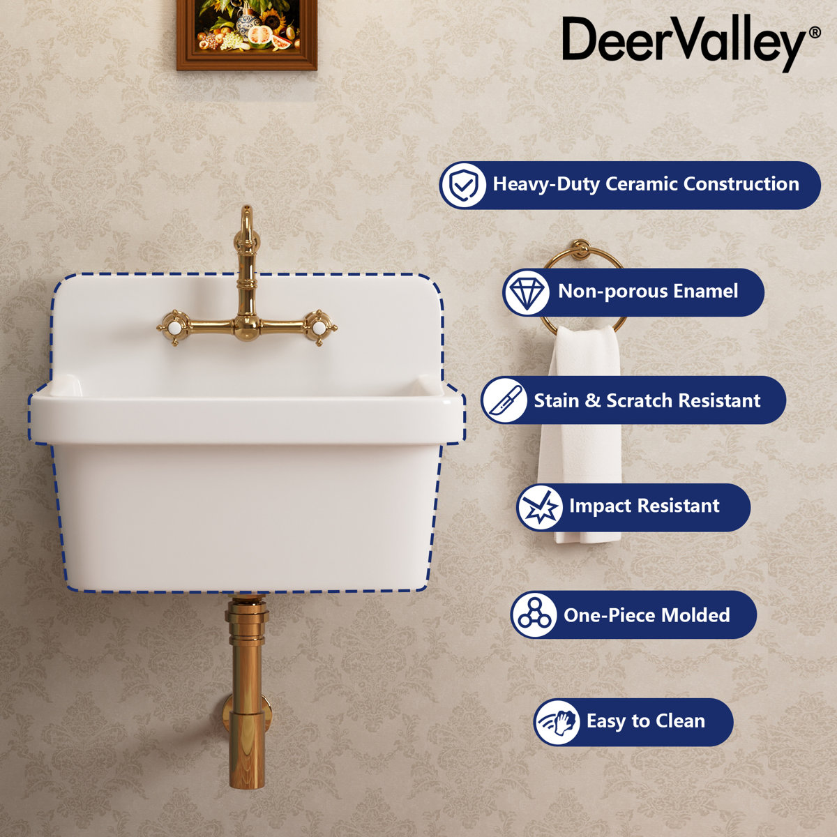DeerValley 24"×19.7" Vitreous China Wall Mount Utility Sink Farm Style ...
