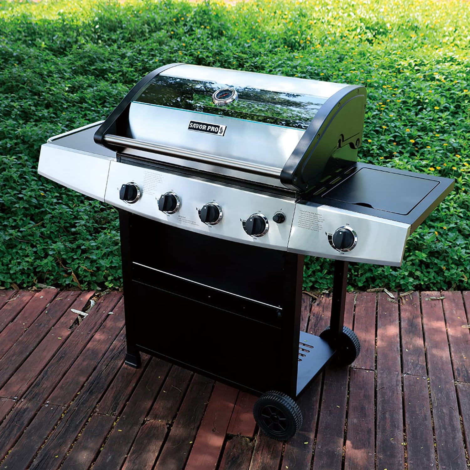 VANSTON Barbecue au propane liquide à 4 brûleurs avec brûleur latéral ...