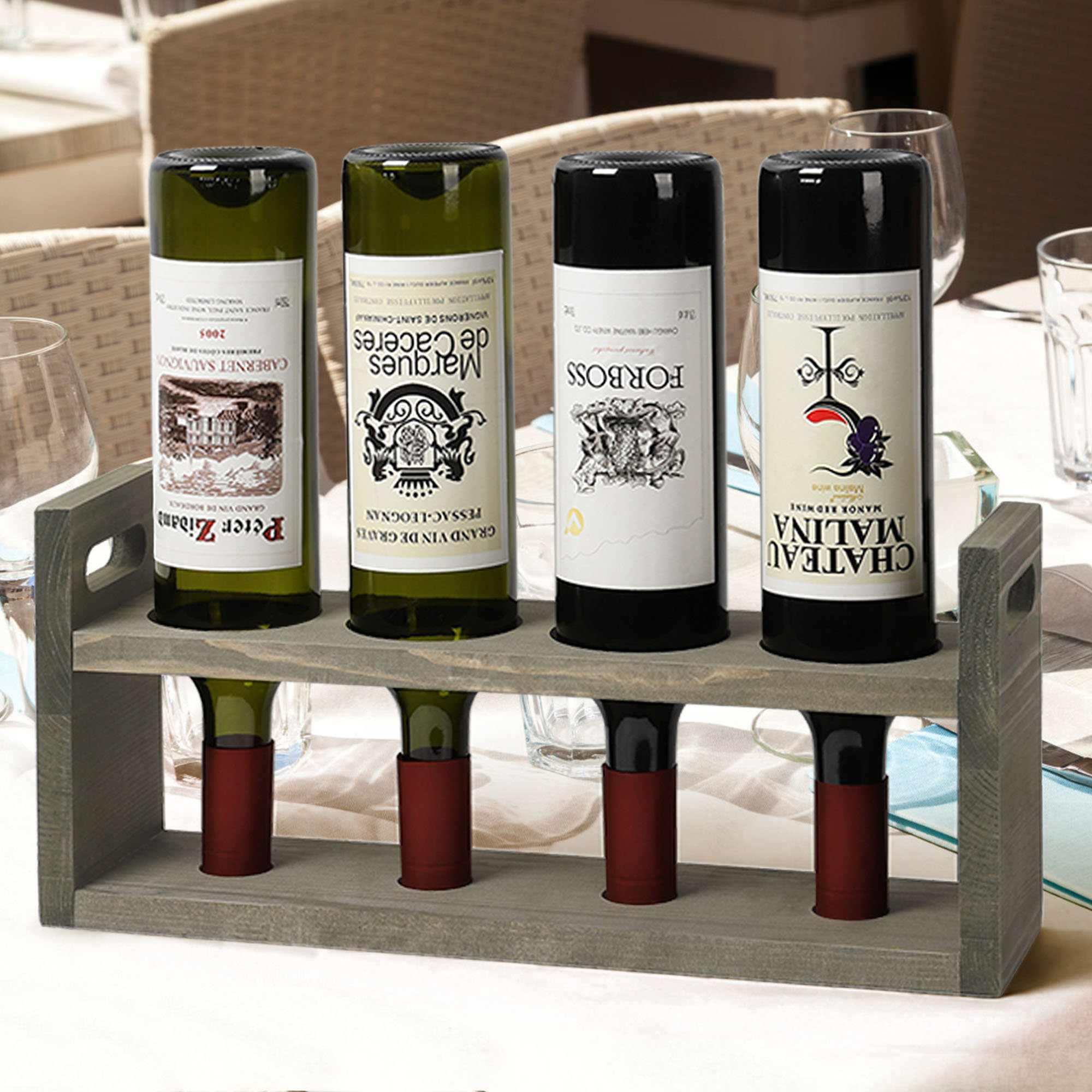Gracie Oaks Middlesex 4 Bottle Solid Wood Tabletop Wine Bottle Rack in ...