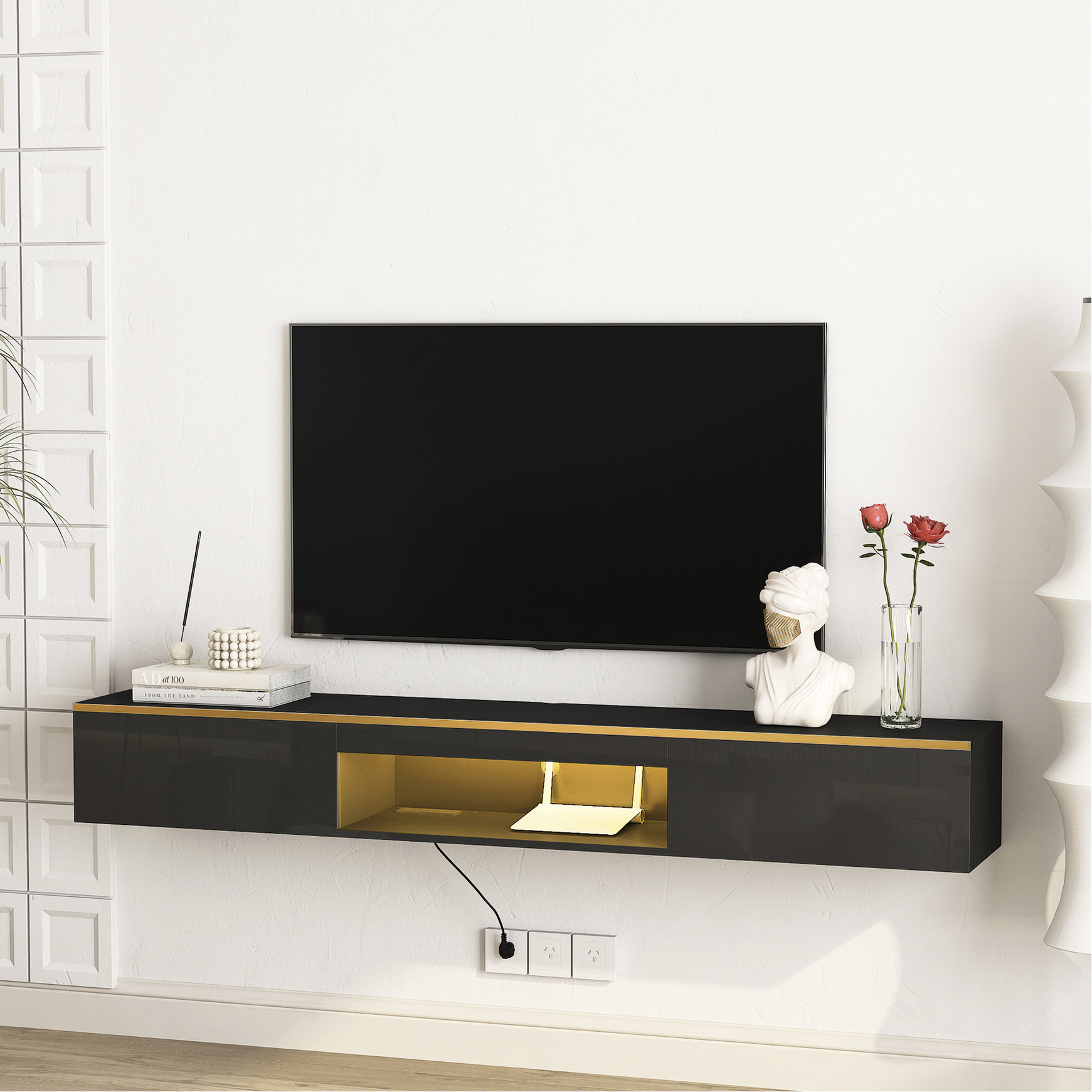 Ivy Bronx 69" Tv Stand Wall Mounted With , Modern Entertainment Centre ...
