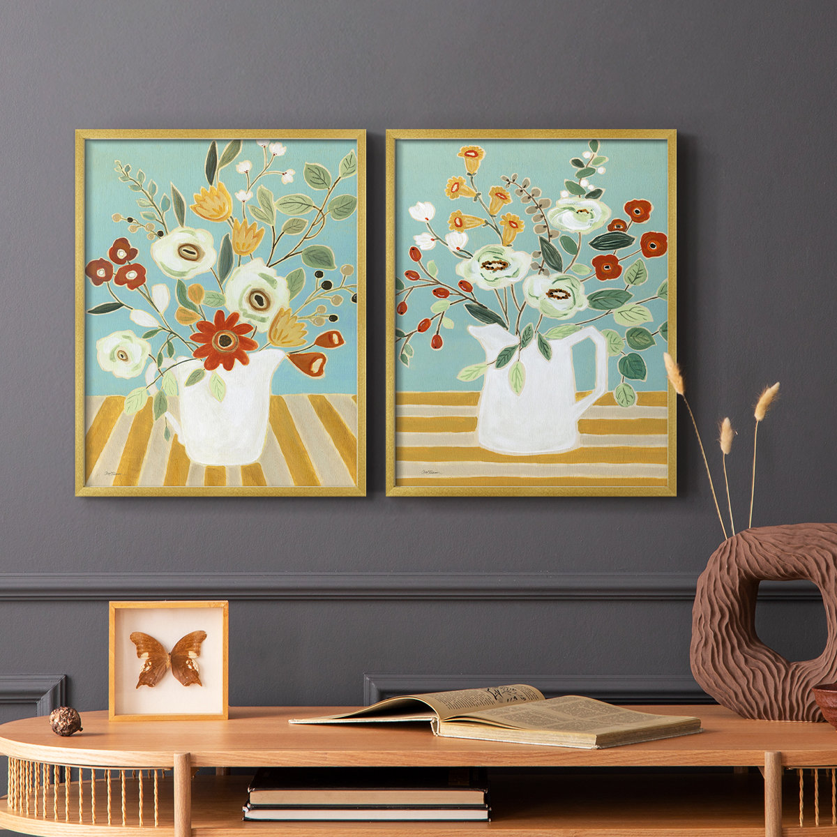 Ebern Designs Joyful Blossoms I-Premium Framed Print -Ready to Hang - No Nails Required - No ...