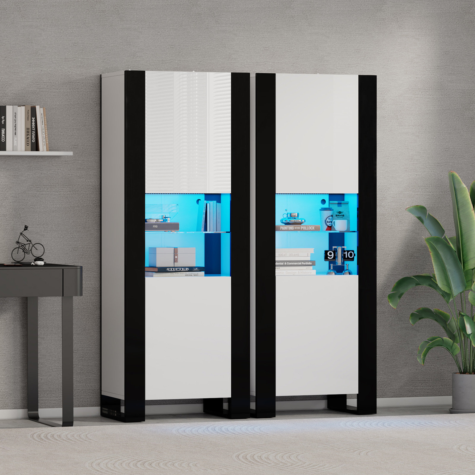 Ivy Bronx Bhhatu Modern LED Bookcase, 2 68in Bookshelf, High Glossy ...